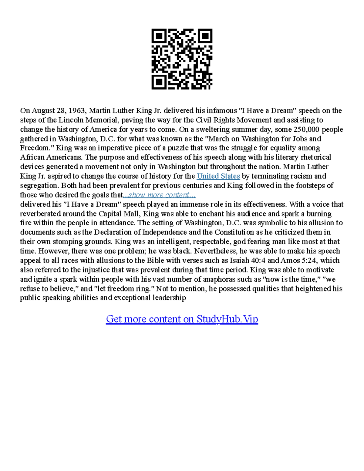 Martin Luther King Jr I Have A Dream Speech Essay - On August 28, 1963 ...