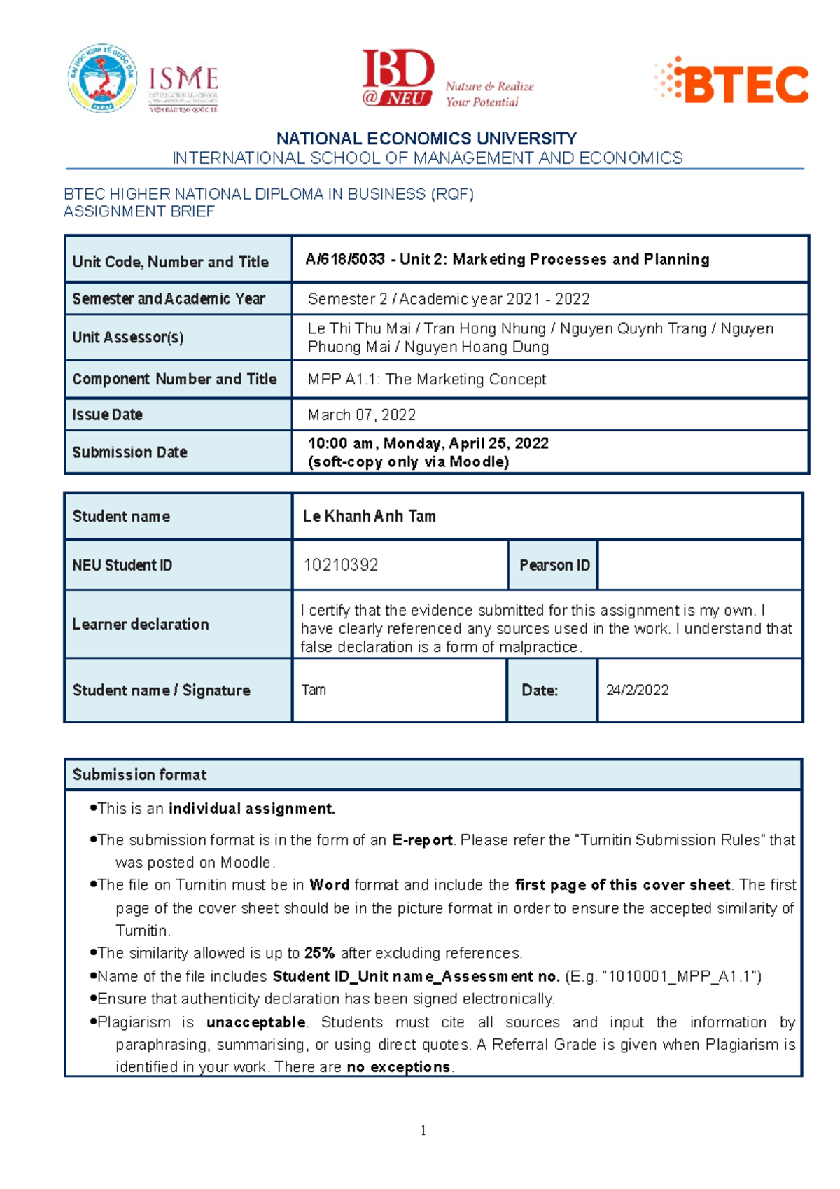 Brief MPP - mpp - NATIONAL ECONOMICS UNIVERSITY INTERNATIONAL SCHOOL OF ...