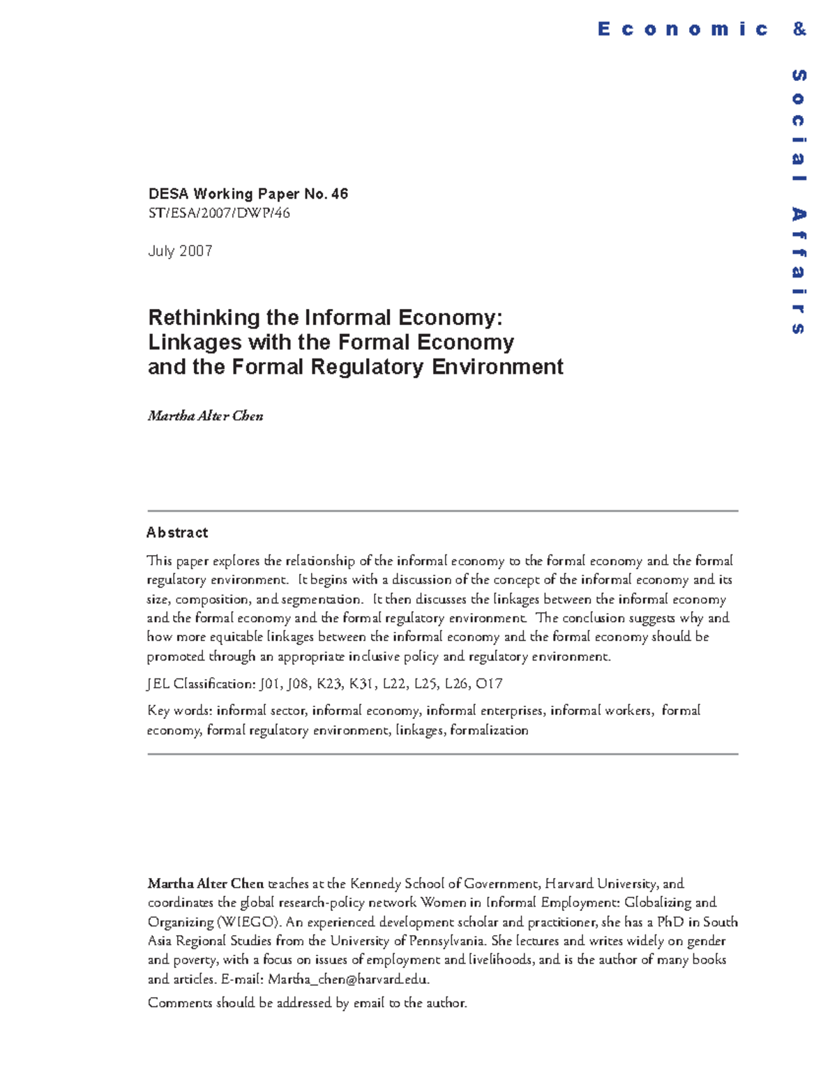 Formal economic - m - E c o n o m i c & S o c i a l DESA Working Paper ...