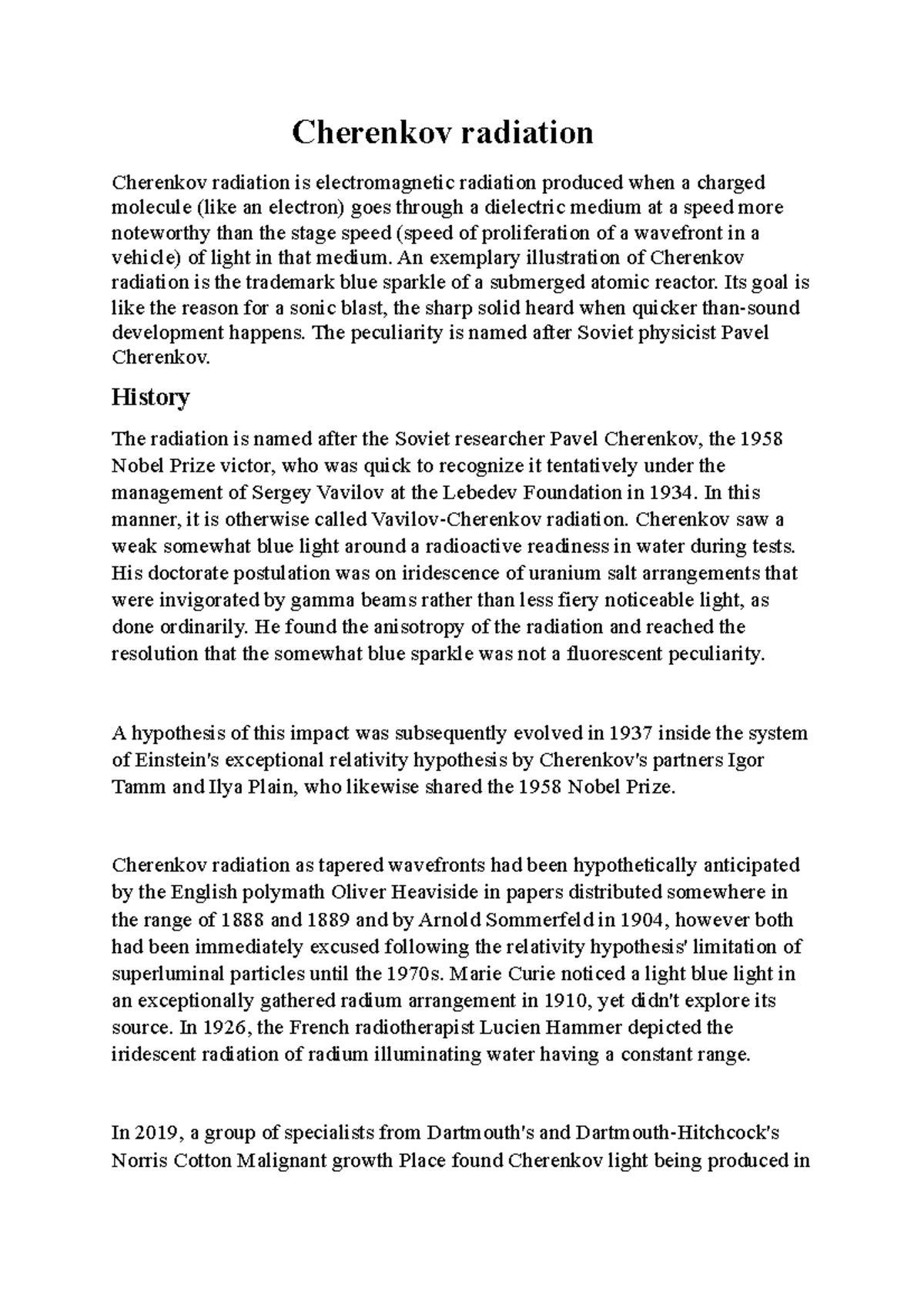 Cherenkov radiation - Ifah - Cherenkov radiation Cherenkov radiation is ...