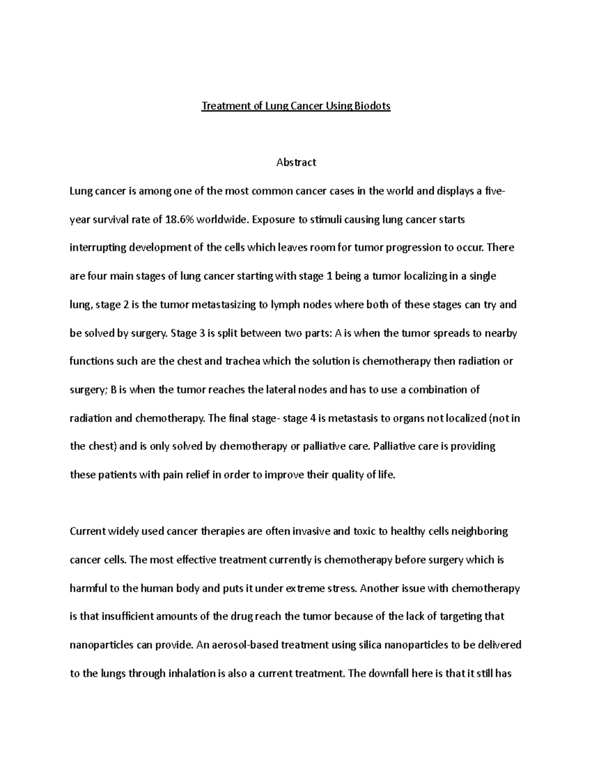 Literature Review on the treatment of lung cancer - Treatment of Lung ...