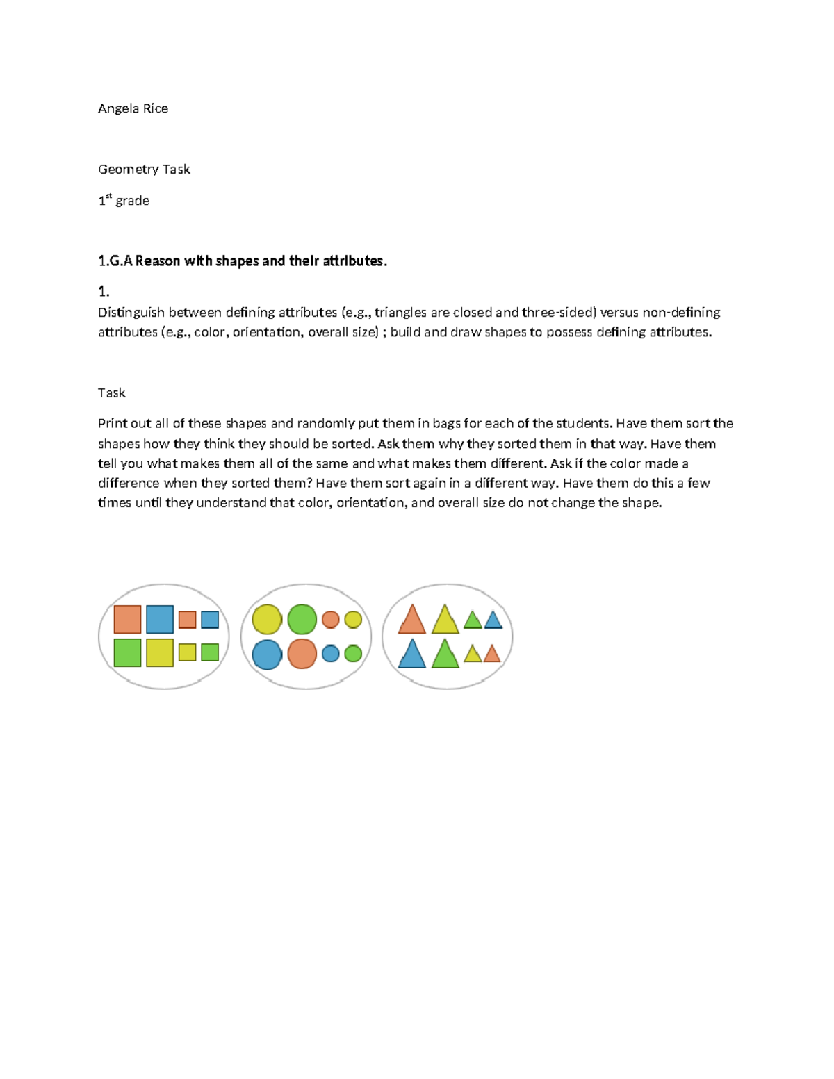 Geo Task for Math - Angela Rice Geometry Task 1 st grade 1.G Reason ...