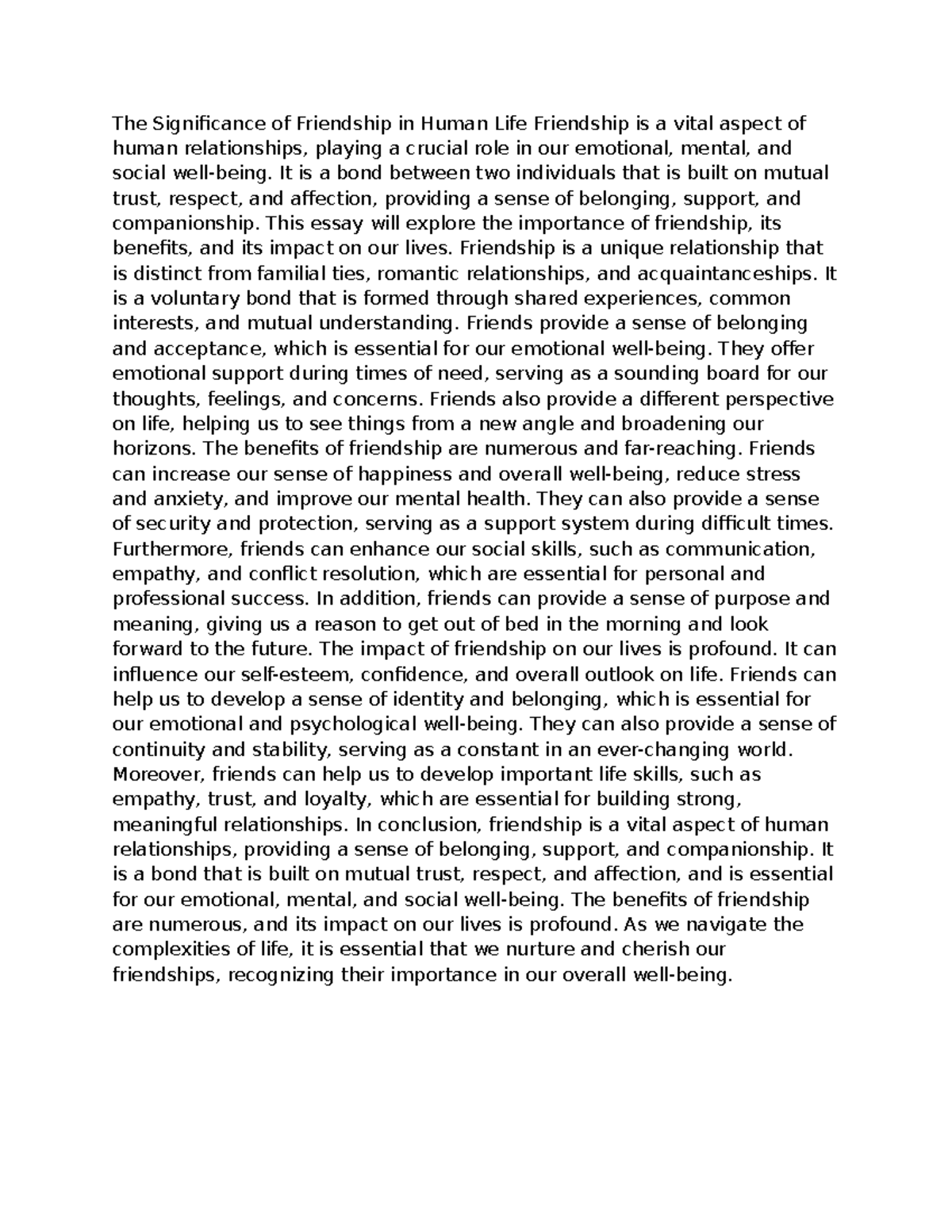 Friends Essay - The Significance of Friendship in Human Life Friendship ...