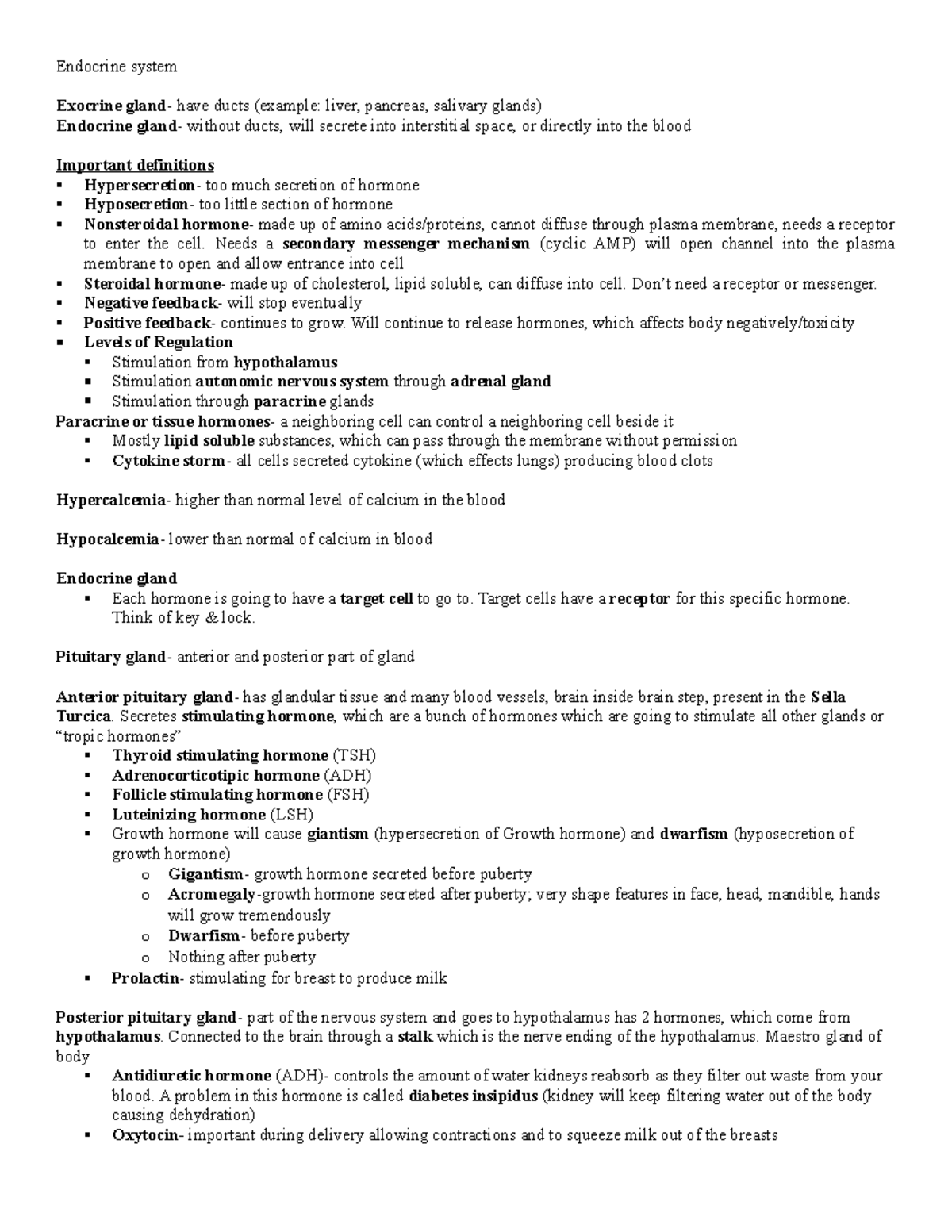 Endocrine System - notes - Endocrine system Exocrine gland- have ducts ...