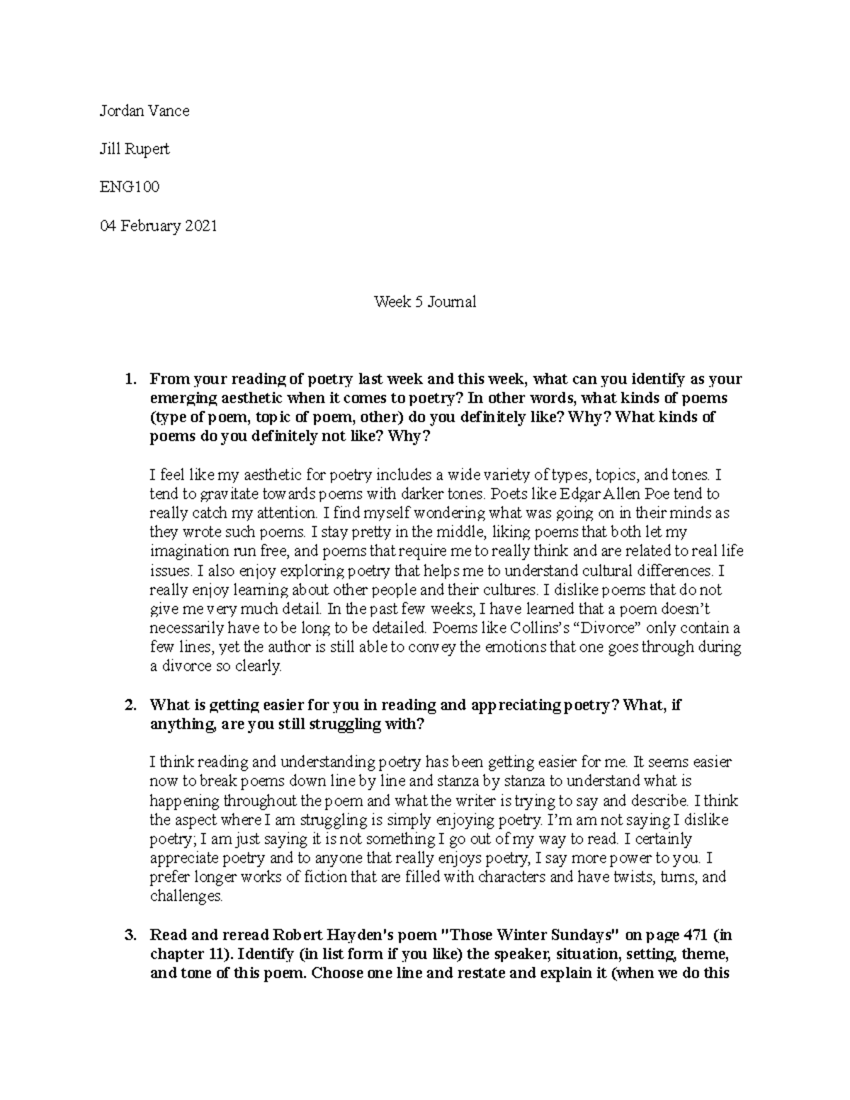 ENG100 Journal Week 5 Jordan Vance 04 02 2021 - Jordan Vance Jill ...