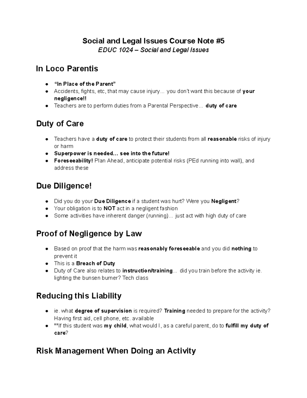 EDUC 1024 - Social and Legal Issues Course Note #5 - Social and Legal ...