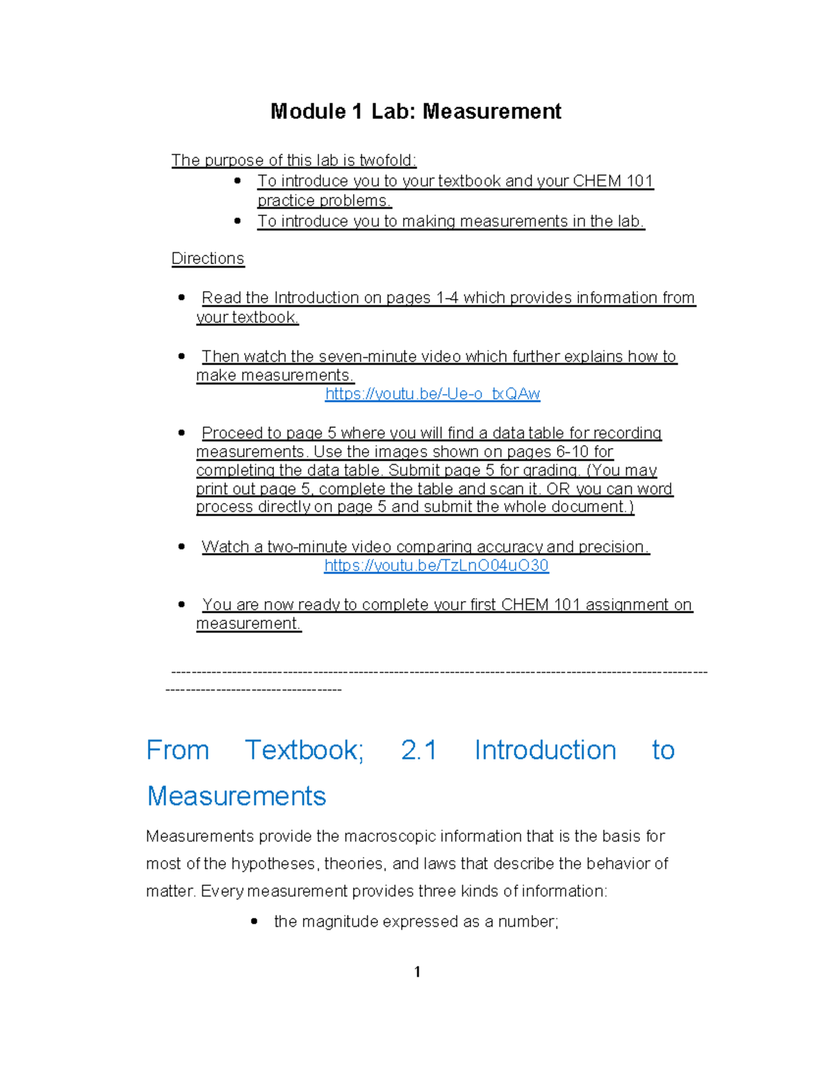 Measument - ... - Module 1 Lab: Measurement The purpose of this lab is ...