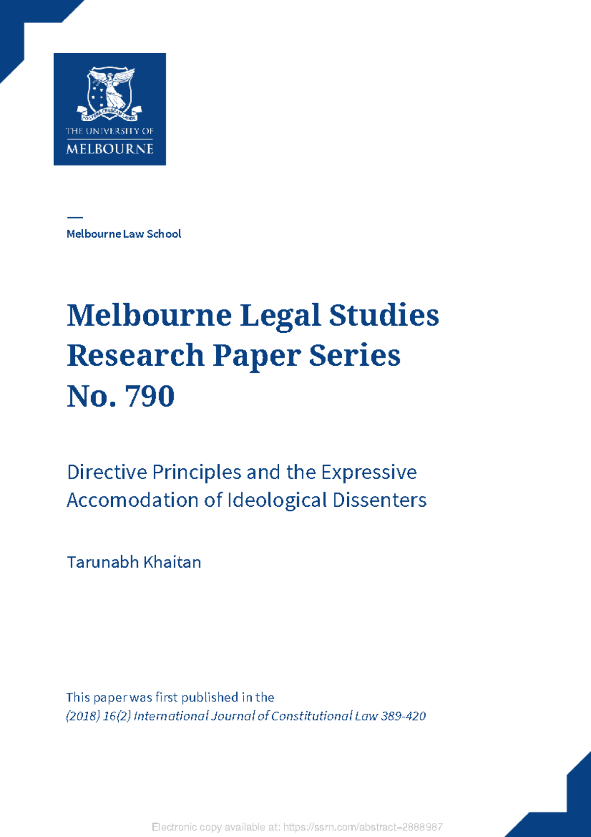 Khaitan(2018 )Directive Principles - Melbourne Legal Studies Research ...