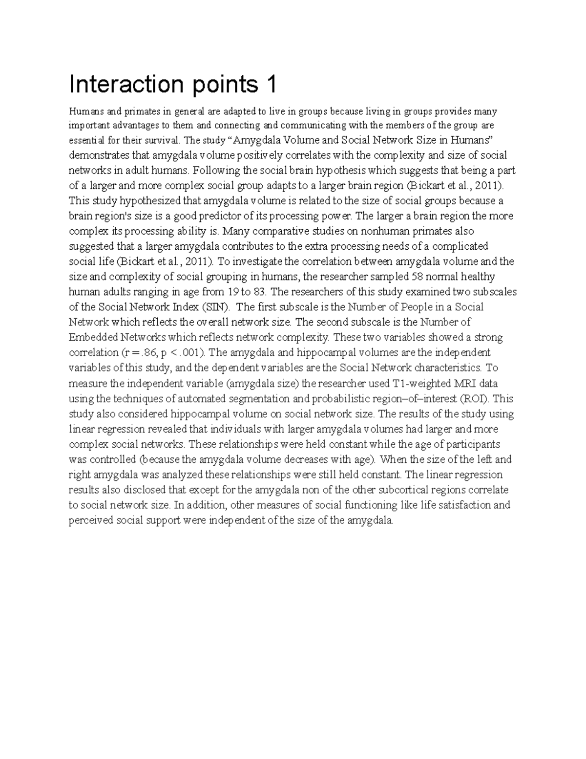 Interaction points 1 - The study “Amygdala Volume and Social Network ...