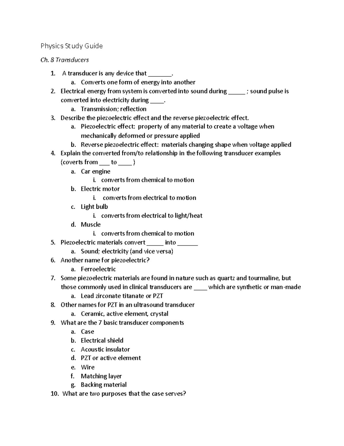 Physics Study Guide Ch 8 and 9 - Physics Study Guide Ch. 8 Transducers ...