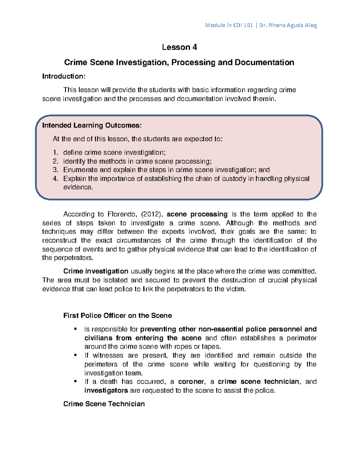 Module in CDI 101 2022 - hehehe Credits to the rightful owner - Lesson 4 Crime Scene ...