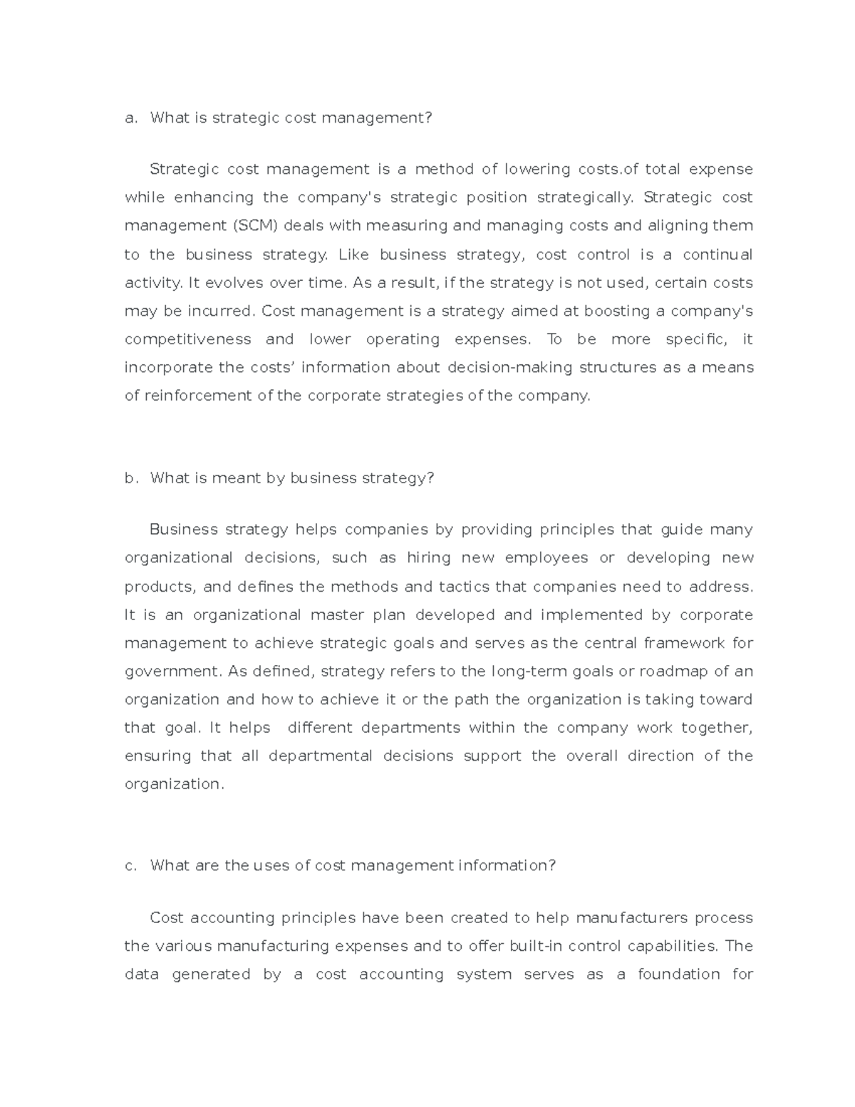 Overview of Strategic Cost Management - a. What is strategic cost ...
