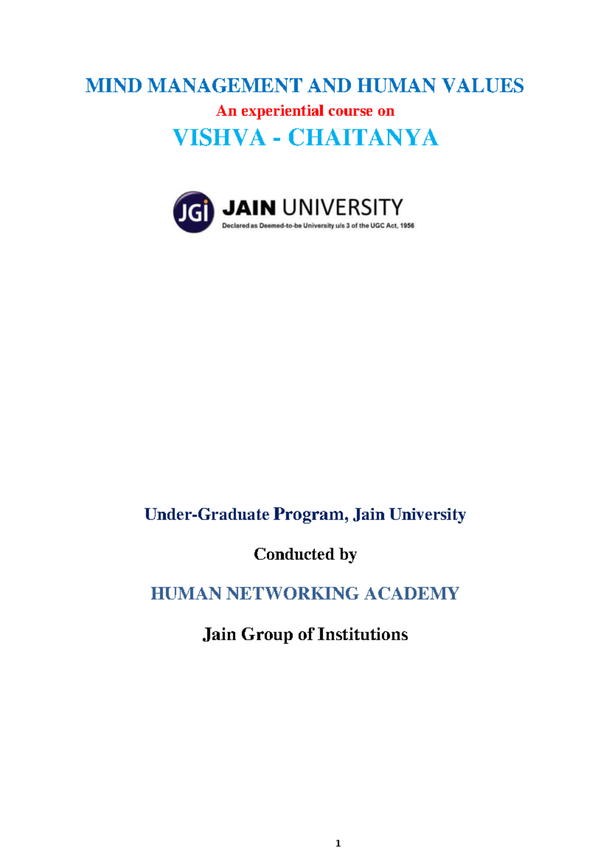 MMHV - Other Topics - 1st sem - MIND MANAGEMENT AND HUMAN VALUES An ...