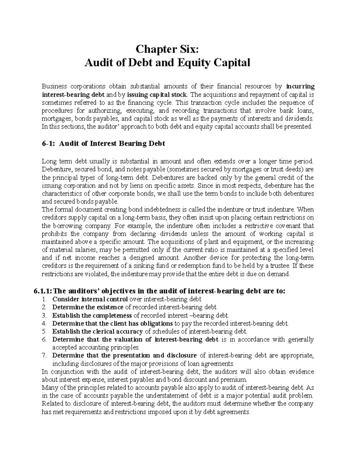6 Auditing 2 - Ch6 Audit of Debt and Equity Capital - Chapter Six ...