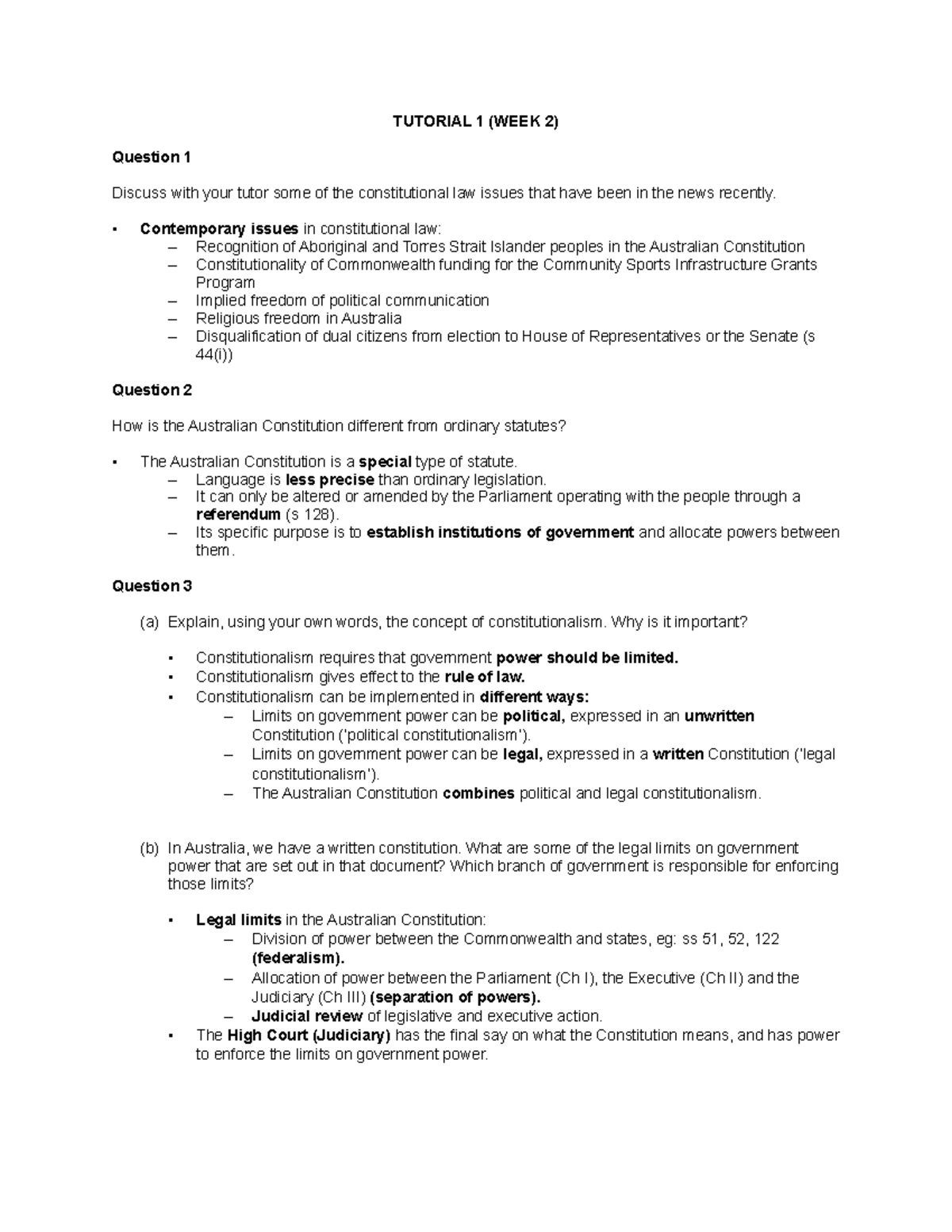 LLB203 Tutorial 1 2021 - TUTORIAL 1 (WEEK 2) Question 1 Discuss with ...