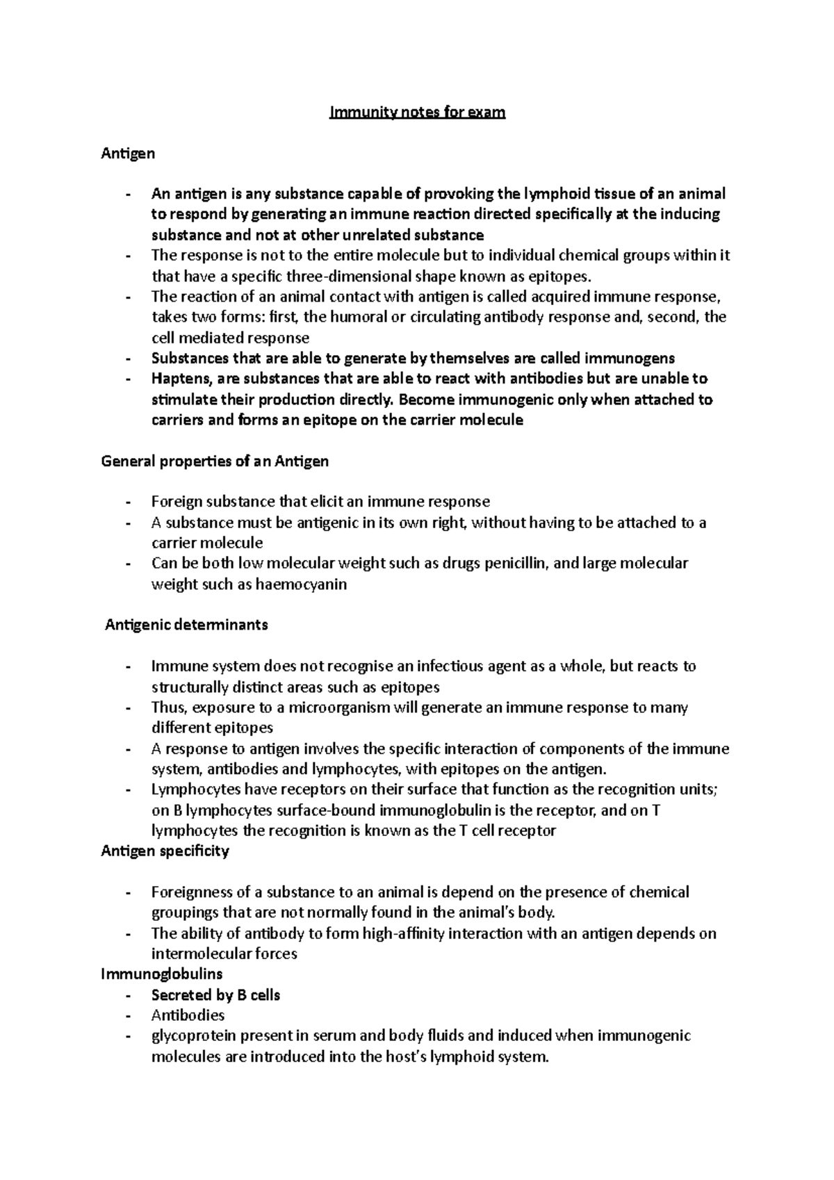 Immunity notes from Book - Immunity notes for exam Antigen An antigen ...