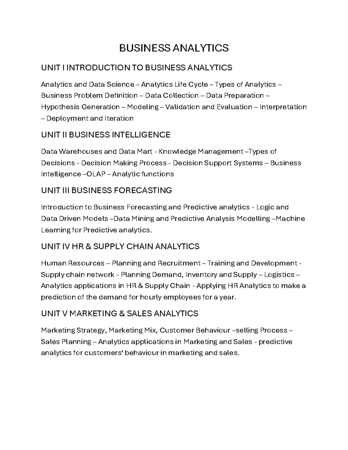 Business analytics - BUSINESS ANALYTICS UNIT I INTRODUCTION TO BUSINESS ...