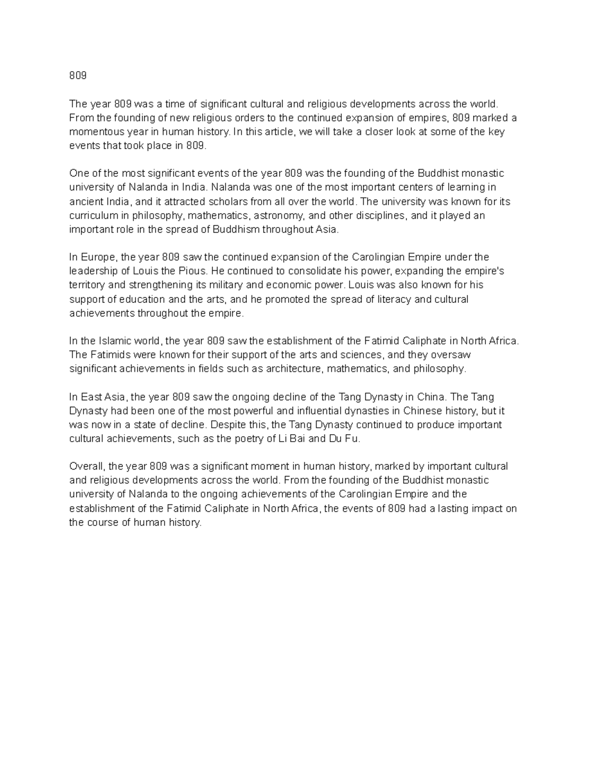 Untitled document (26) - 809 The year 809 was a time of significant ...