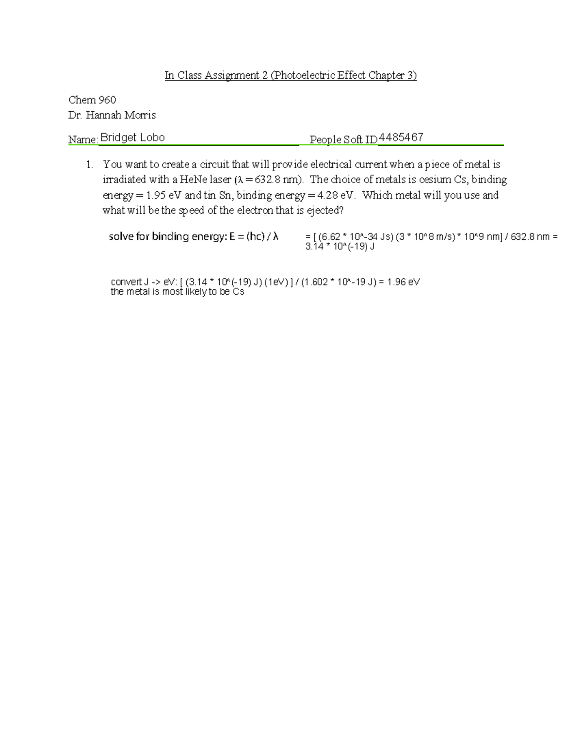 2- photoelectric effect & quantum #s - In Class Assignment 2 ...