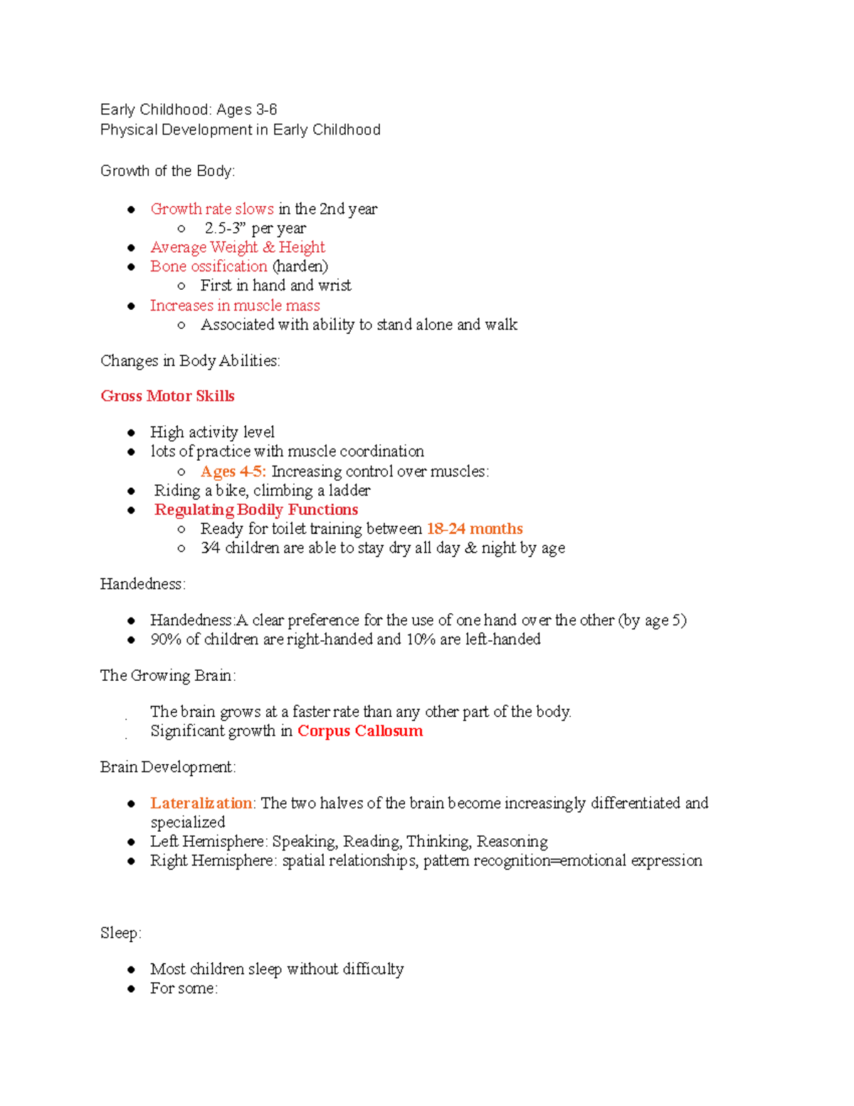 Chapter 7 Notes - Early Childhood: Ages 3-6 Physical Development in ...