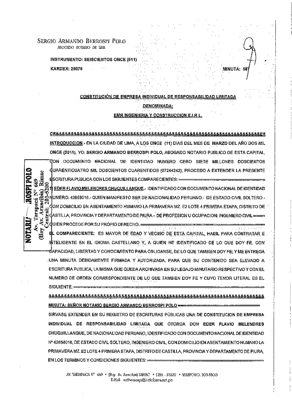 Modelo Minuta EIRL - Introducción a la Administración - Studocu