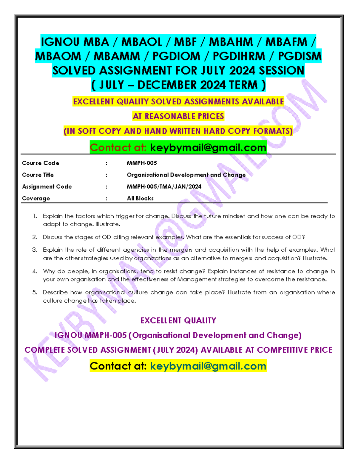 MMPH-005 (JULY 2024 Session) - IGNOU MBA / MBAOL / MBF / MBAHM / MBAFM / MBAOM / MBAMM / PGDIOM ...