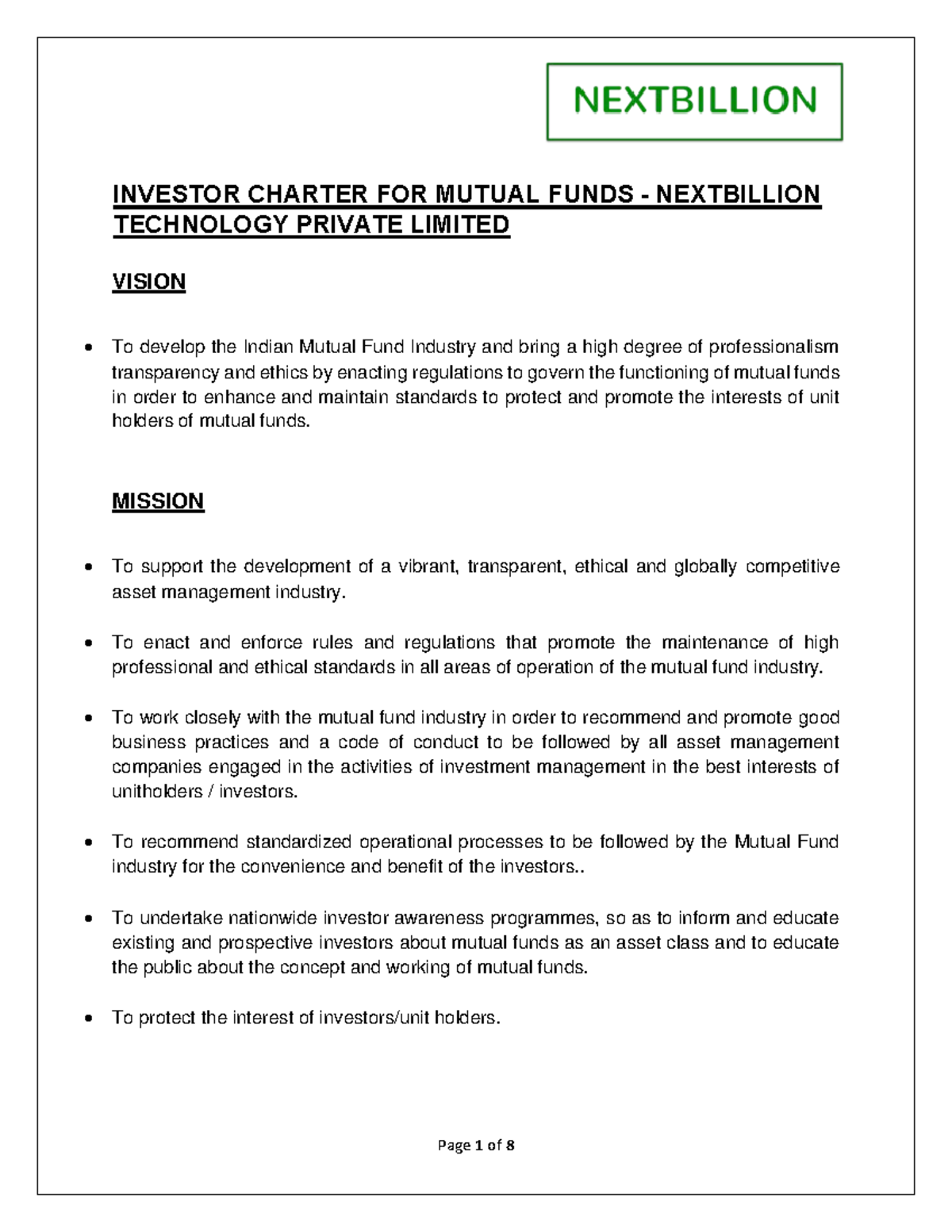 Sebi investor charter mutual funds v2 - INVESTOR CHARTER FOR MUTUAL ...