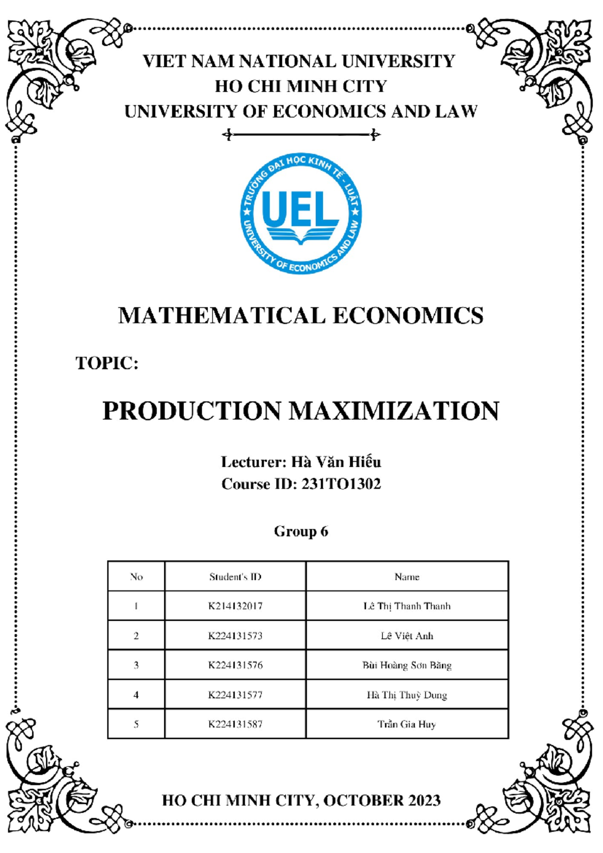 Production Maximization. doc - Table of Contents Part 1: - Studocu