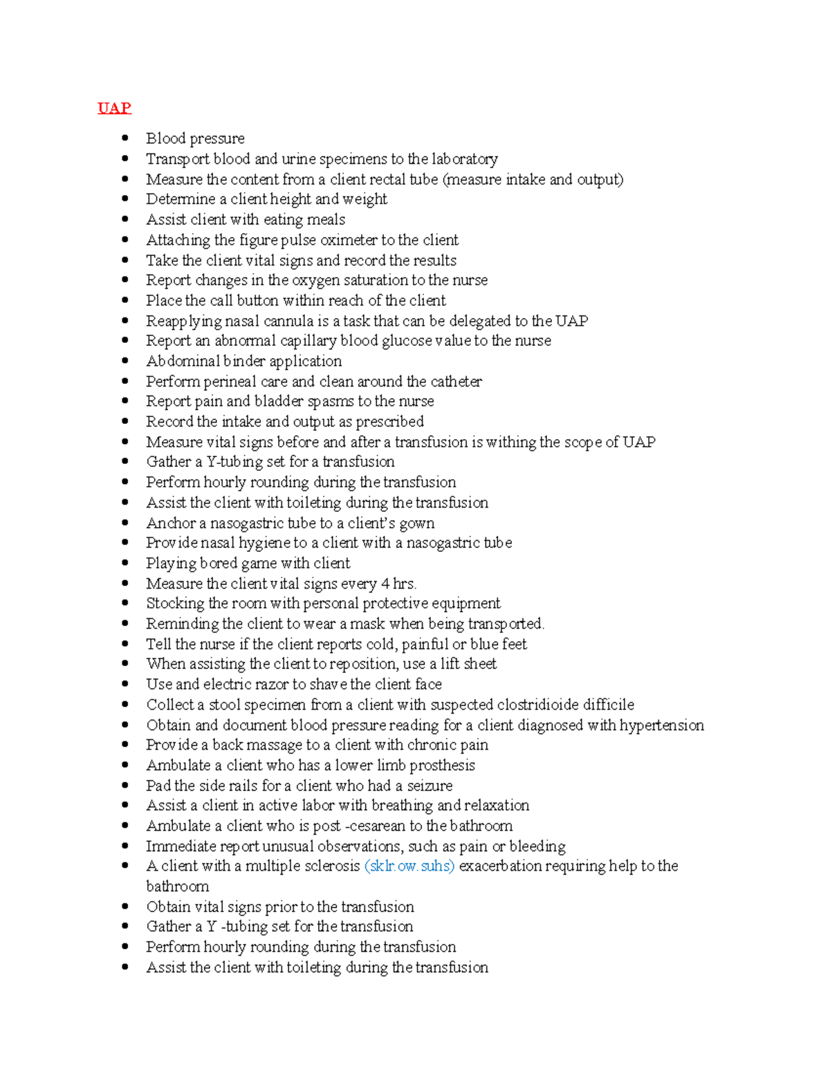 Uap - uap - UAP Blood pressure Transport blood and urine specimens to ...