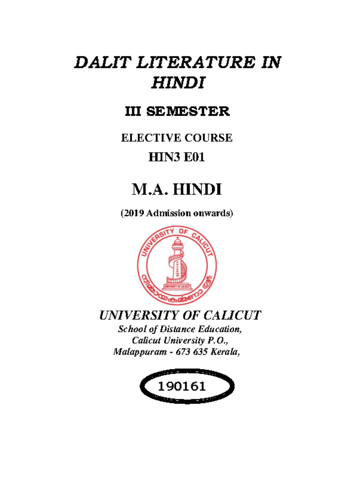 HIN3E01 - Dalit Literature IN Hindi - DALIT LITERATURE IN HINDI III ...