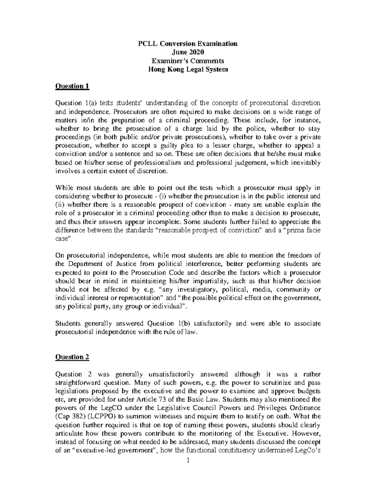 Hong Kong legal system pcll conversion - 1 PCLL Conversion Examination ...