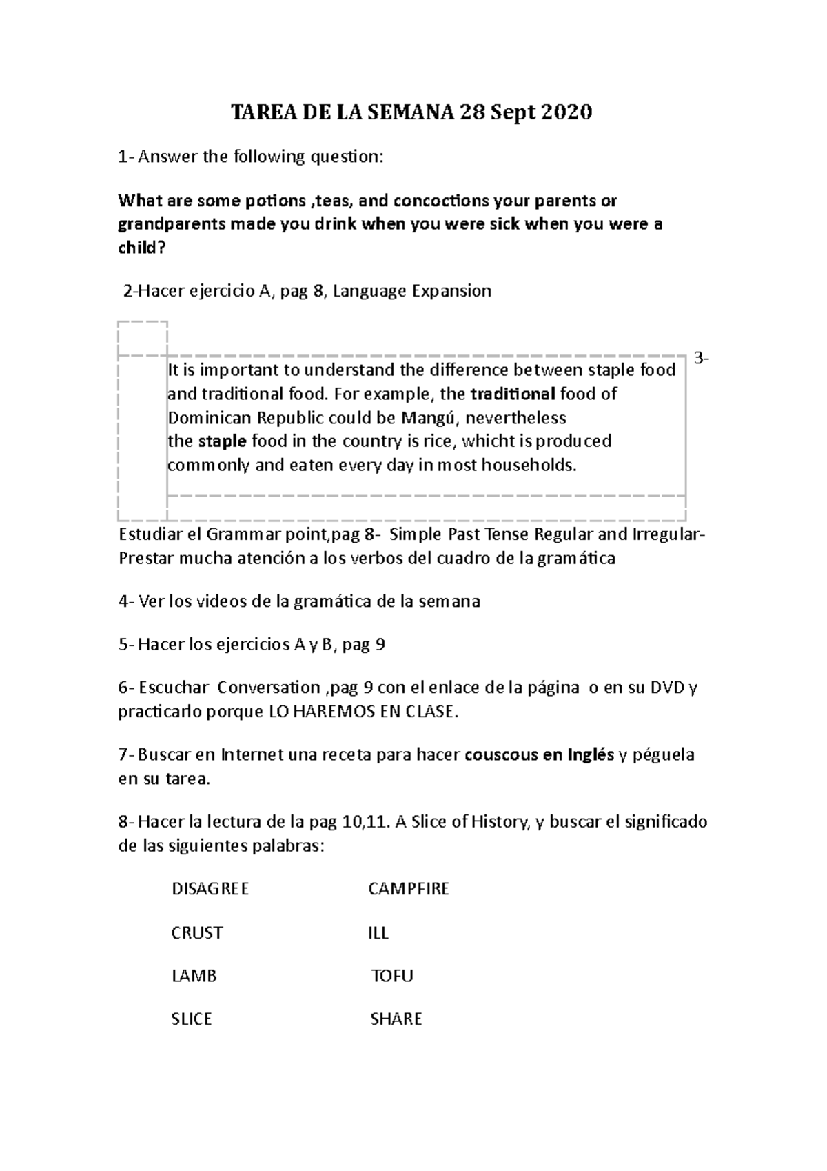 Tarea Semana 28 Sept 2020 - TAREA DE LA SEMANA 28 Sept 2020 1- Answer ...