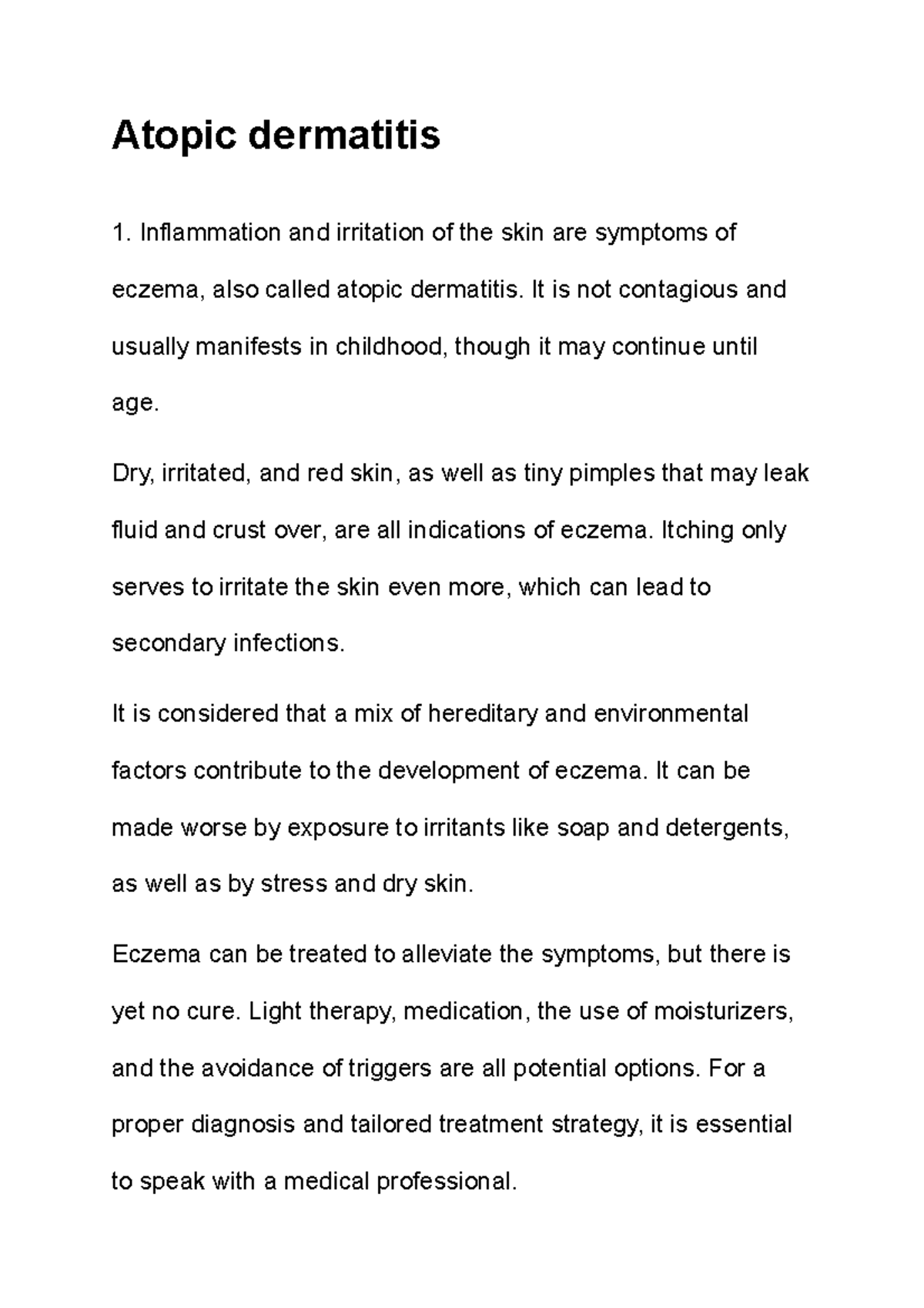 Atopic dermatitis - Notes - Atopic dermatitis Inflammation and ...