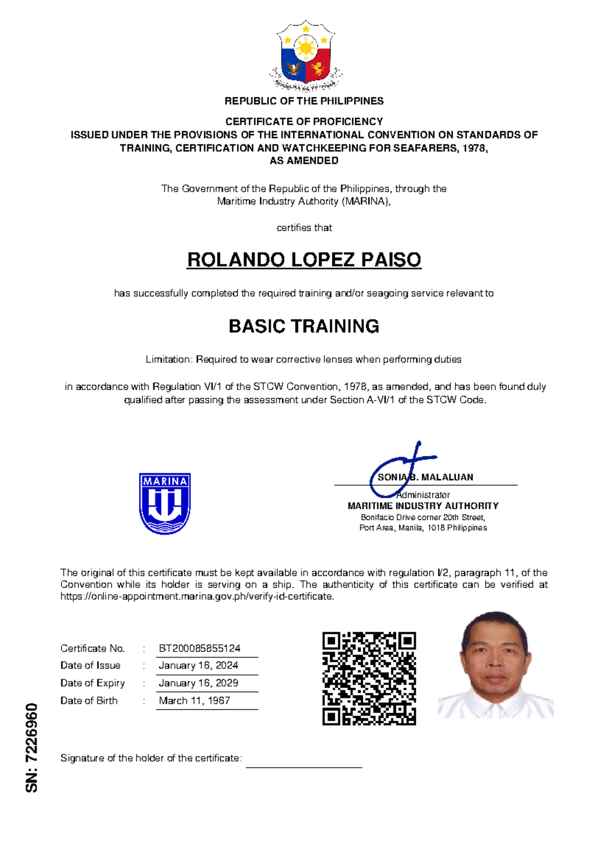 Doc-1 - REPUBLIC OF THE PHILIPPINES CERTIFICATE OF PROFICIENCY ISSUED ...