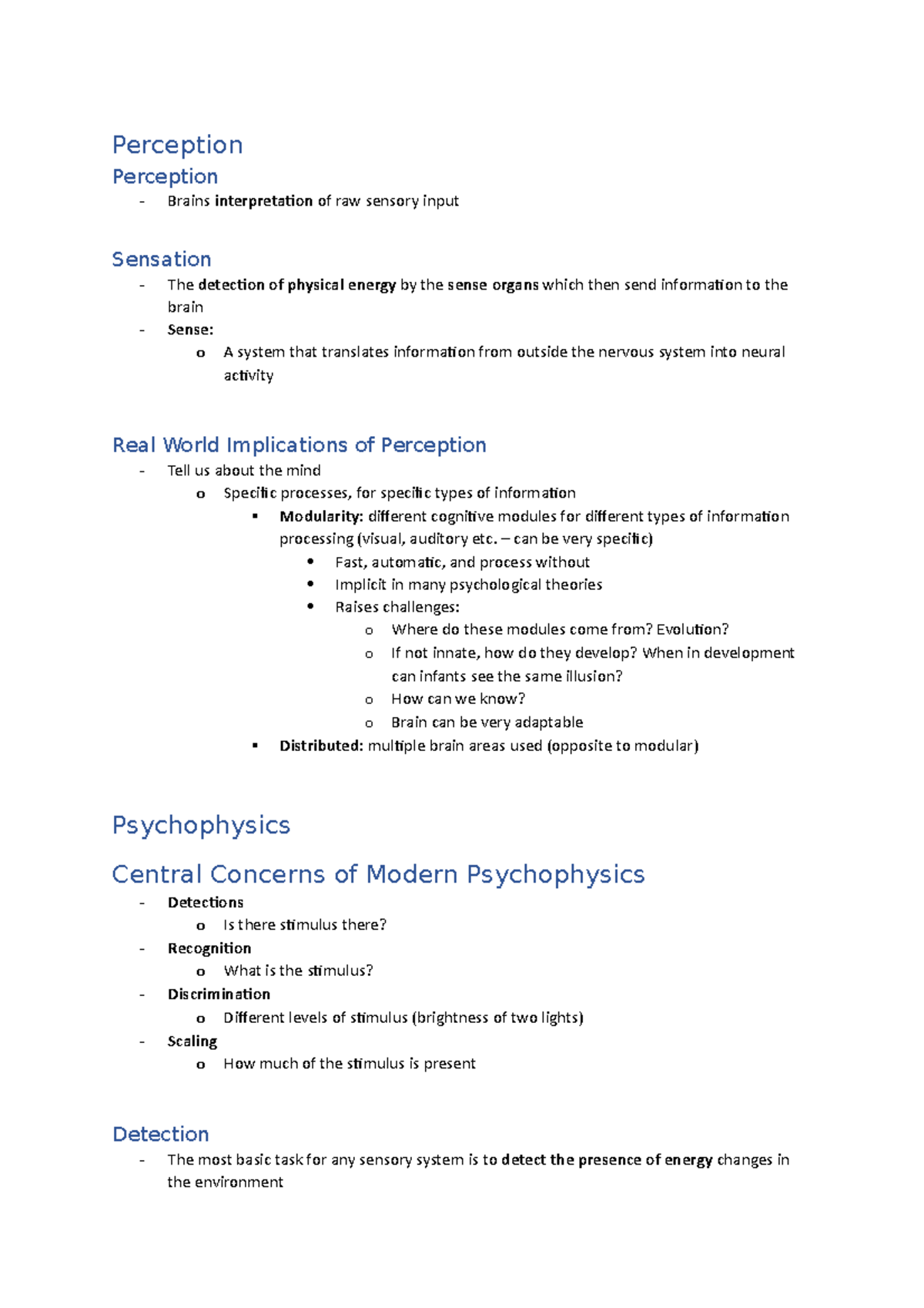 2. Perception - lecture 2 - Perception Perception Brains interpretation of raw sensory input ...