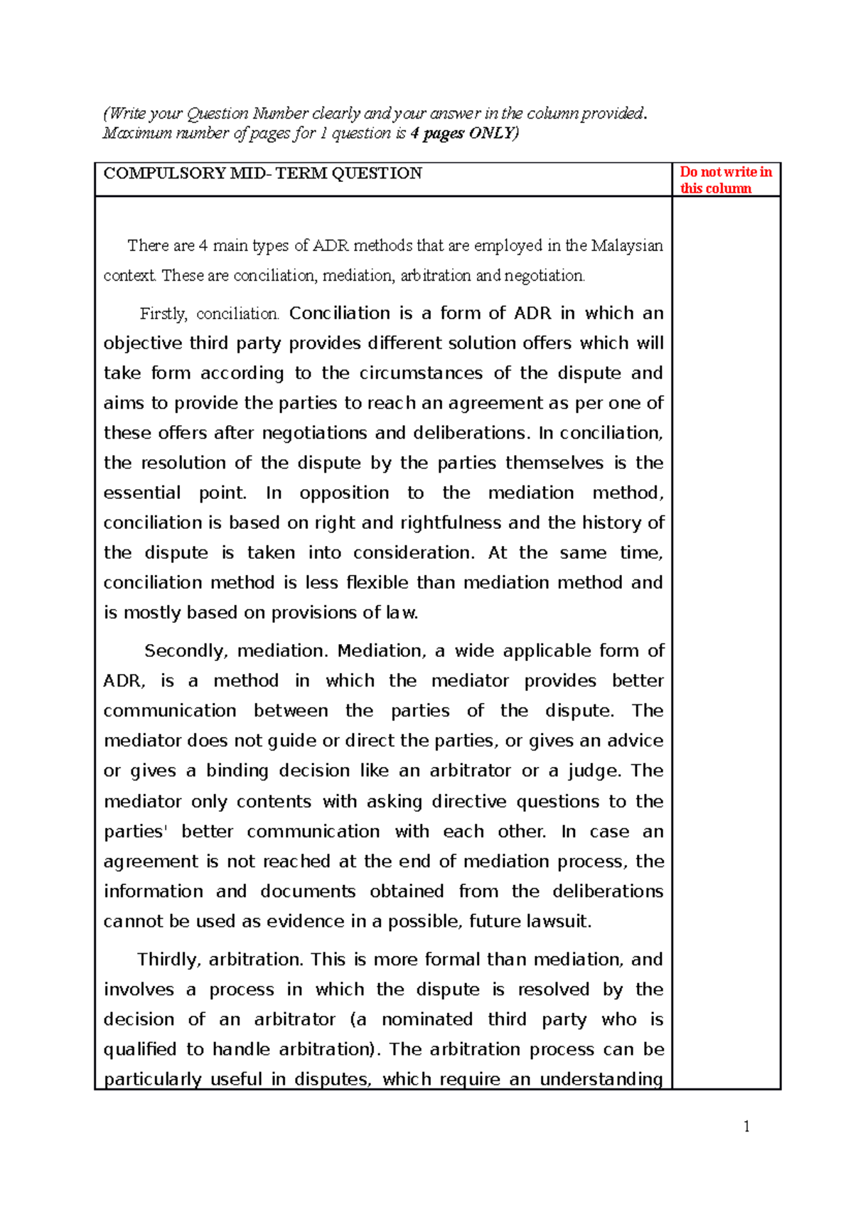 Midterm Answer Script - (Write your Question Number clearly and your ...