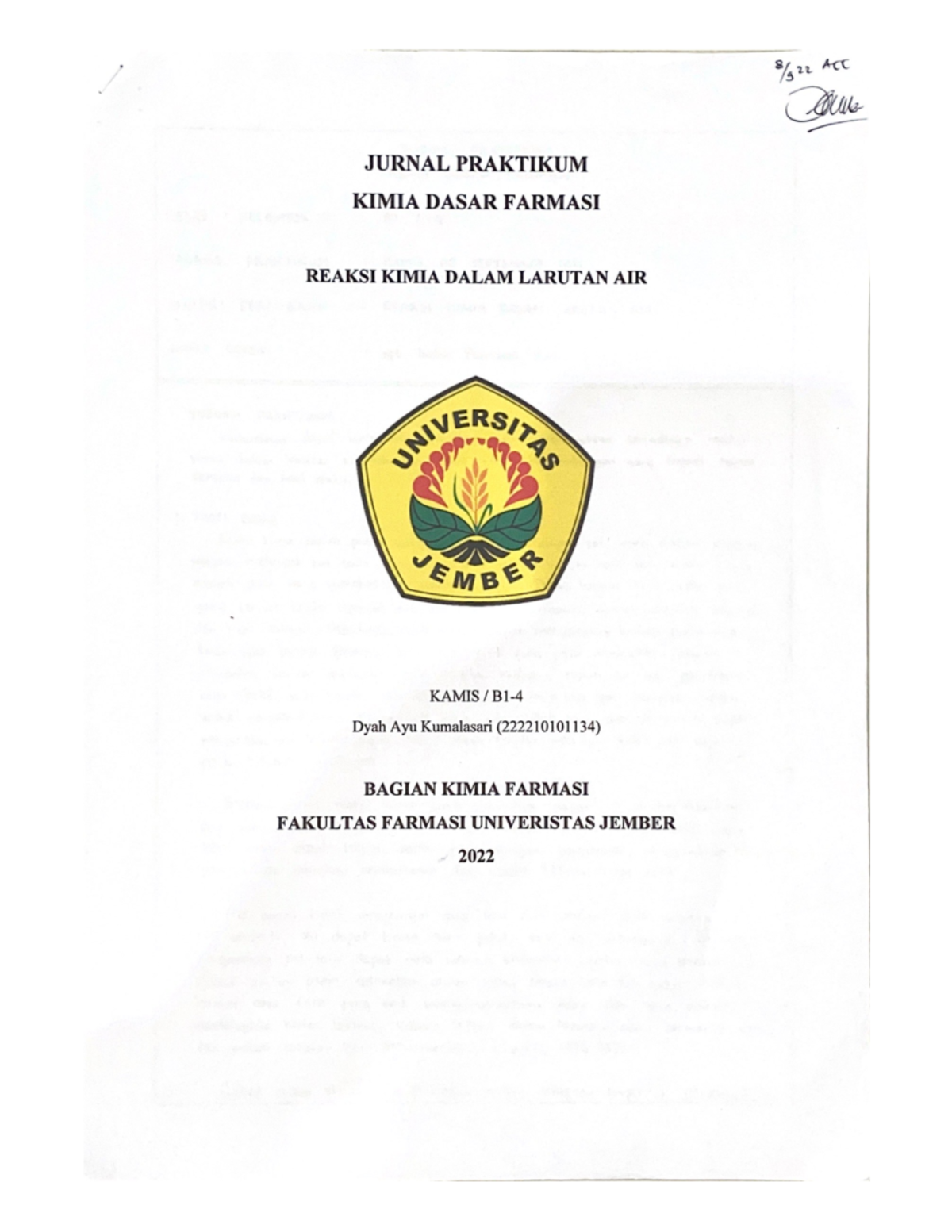 Jurnal Praktikum Kim Das - Kimia Dasar /C - Studocu