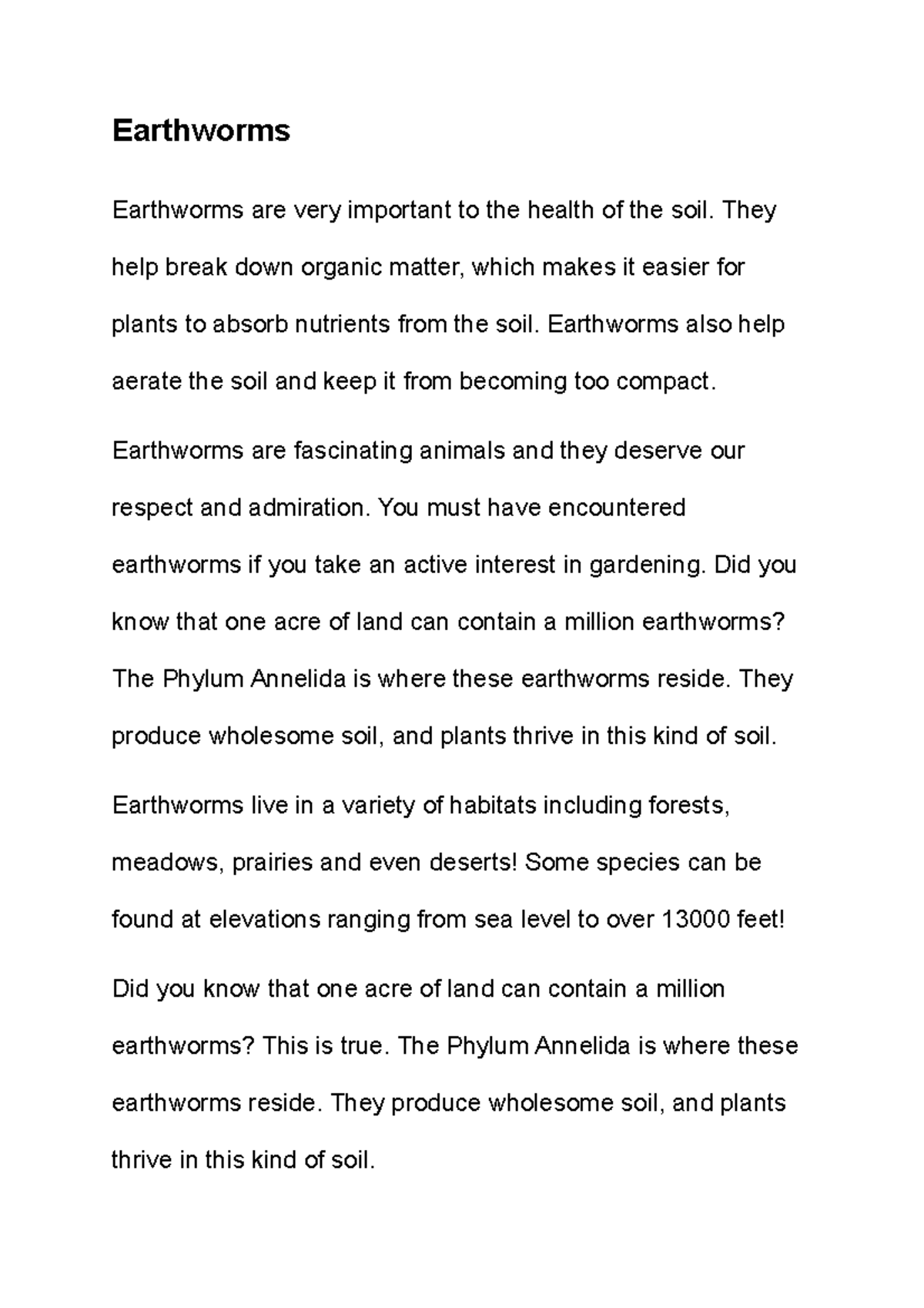 Earthworms - Notes - Earthworms Earthworms are very important to the ...