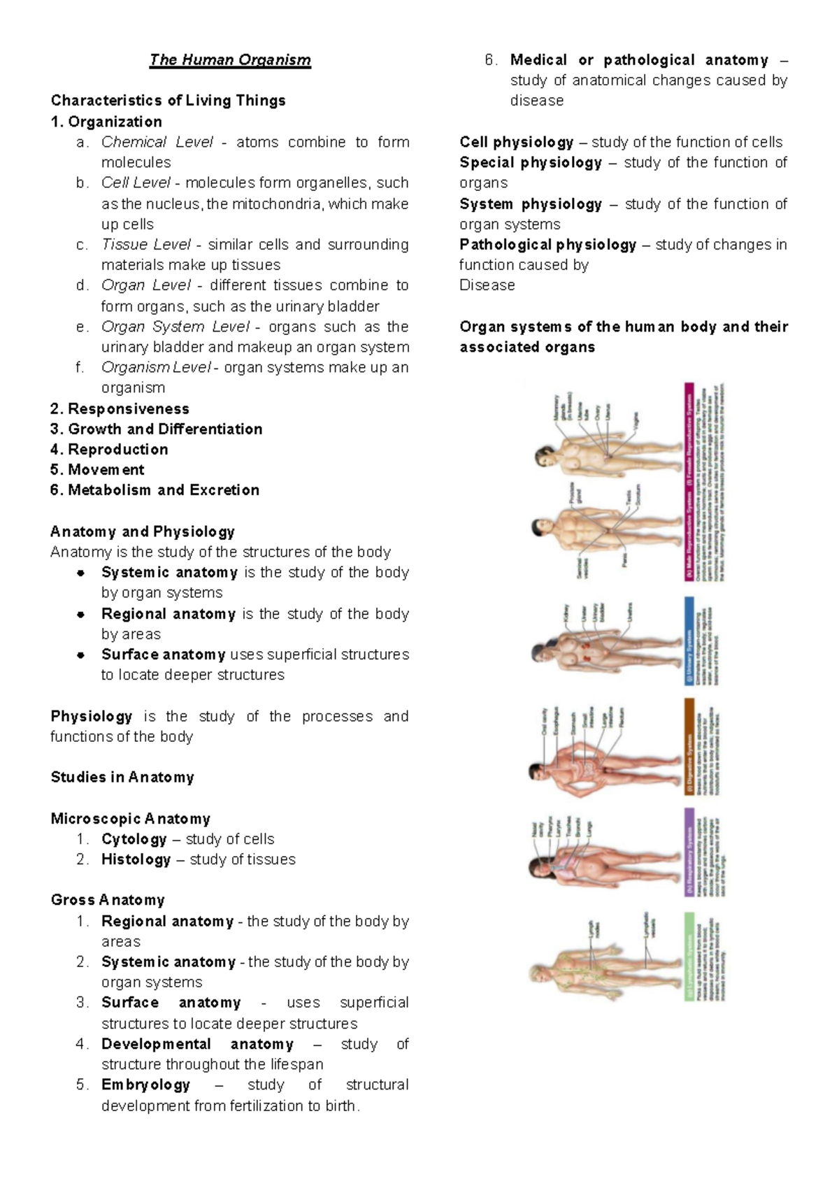 Anaphy - The Human Organism Characteristics of Living Things ...