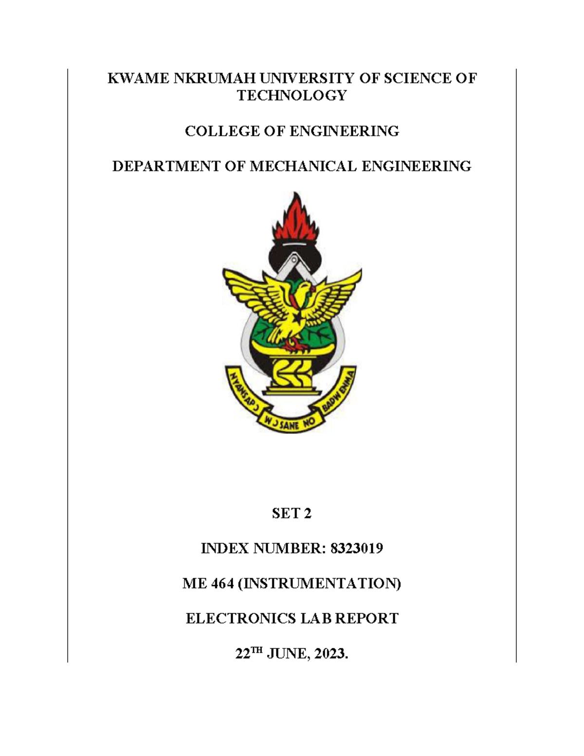 Instrumentation electronics lab report - KWAME NKRUMAH UNIVERSITY OF ...