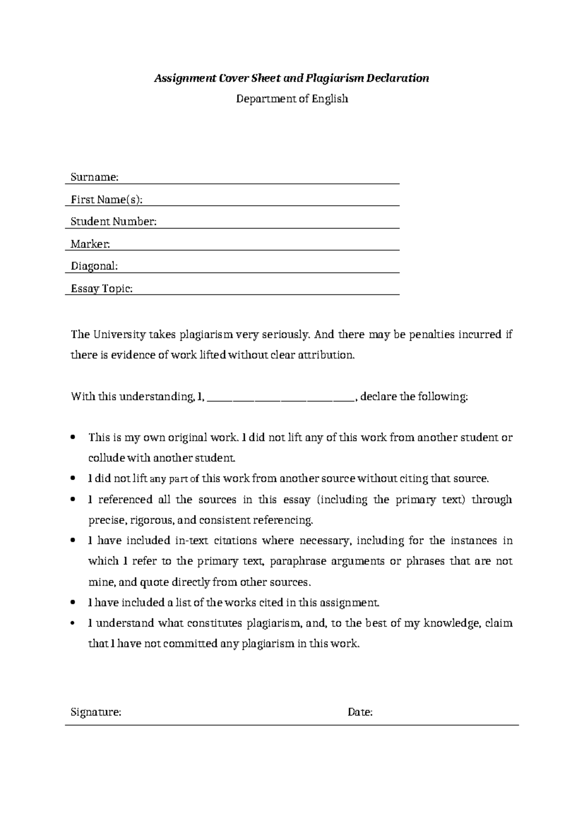 English assignment cover pages for all assignments if you struggle to ...