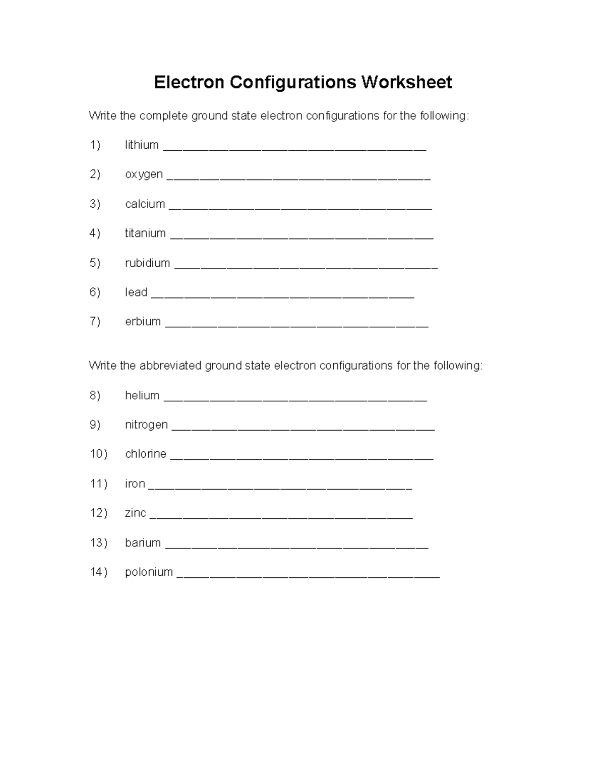 1806 Practice e Config - Electron Configurations Worksheet Write the ...