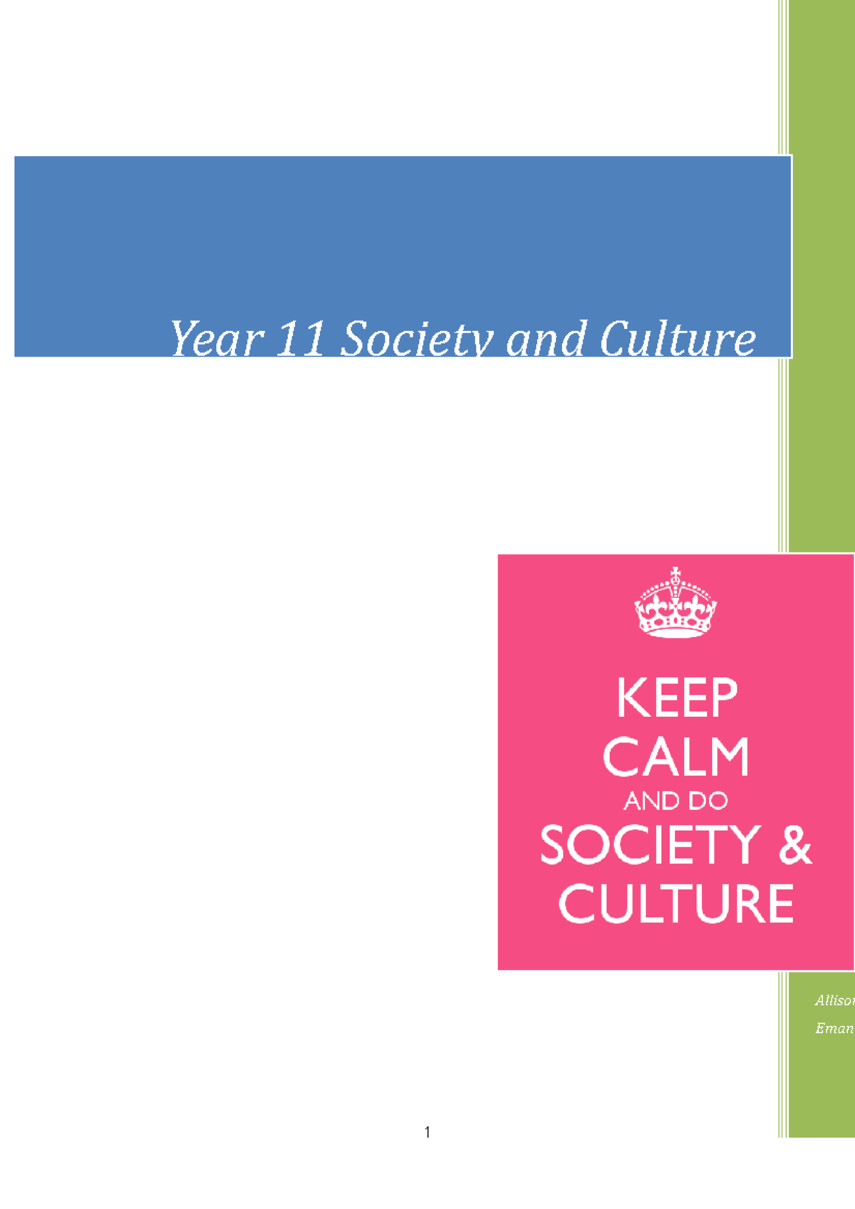 Year 11 Society and Culture Booklet - Allison Emanu Year 11 Society and ...