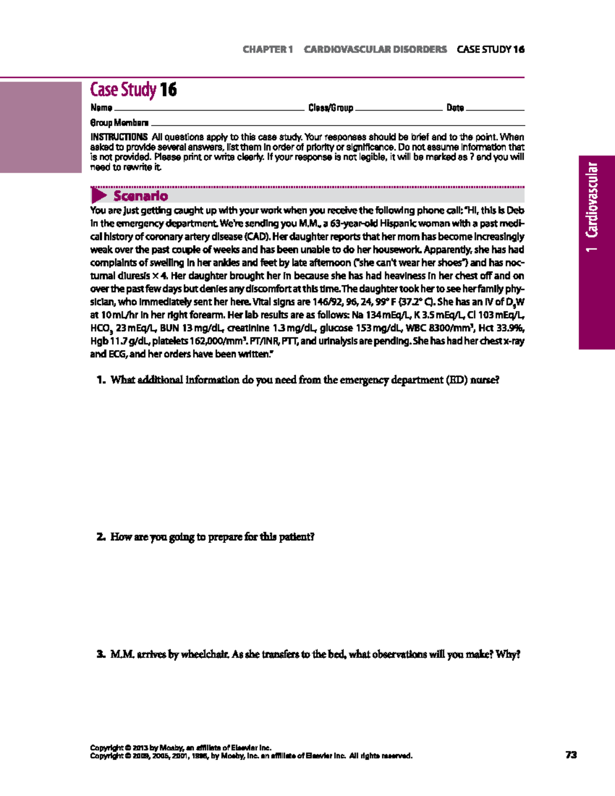 CS Case Study # 25 (L) - CHAPTER 1 CARDIOVASCULAR DISORDERS CASE STUDY ...