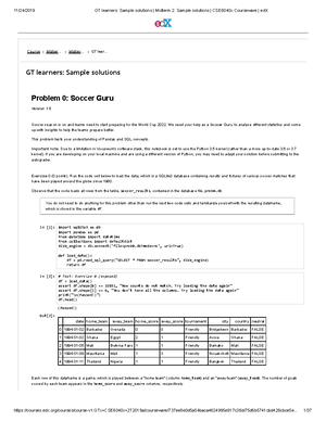 Sample solutions Solution Notebook 1 CSE6040 - Warning: TT: invalid function id: 11 EdX and its ...