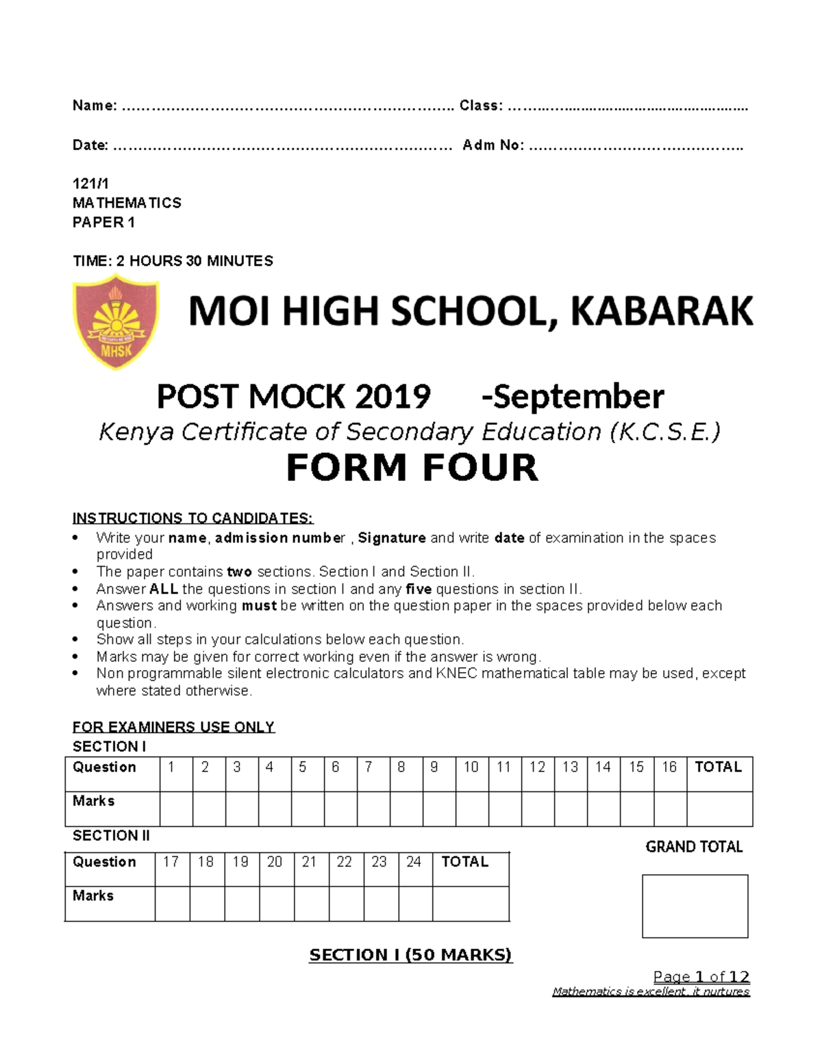 Kaba pp1 - Use it - GRAND TOTAL Name: - Studocu