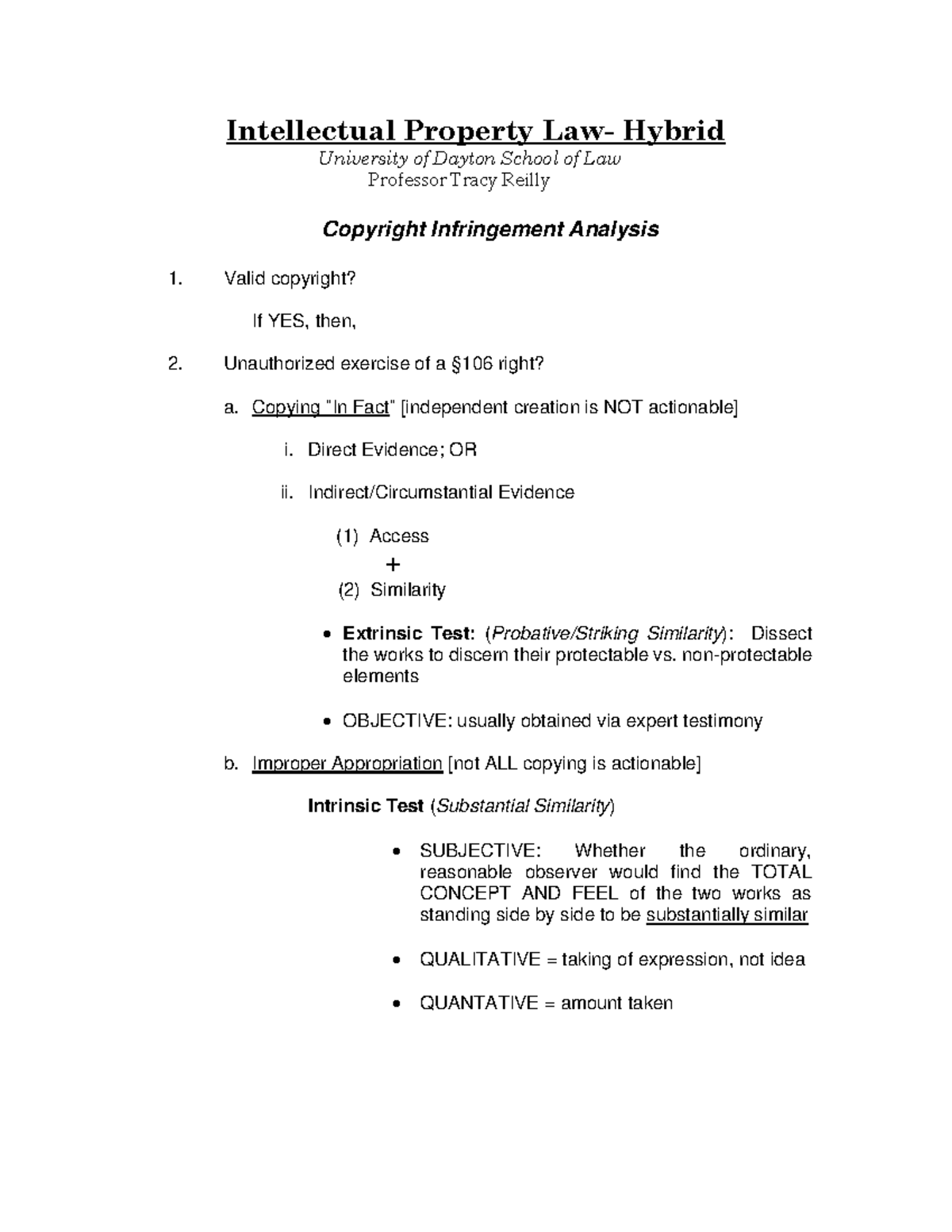 Copyright Infringement Analysis - Intellectual Property Law- Hybrid ...