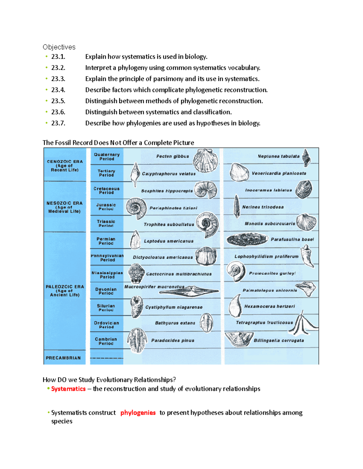 L23 Systematics - Objectives Explain how systematics is used in biology ...