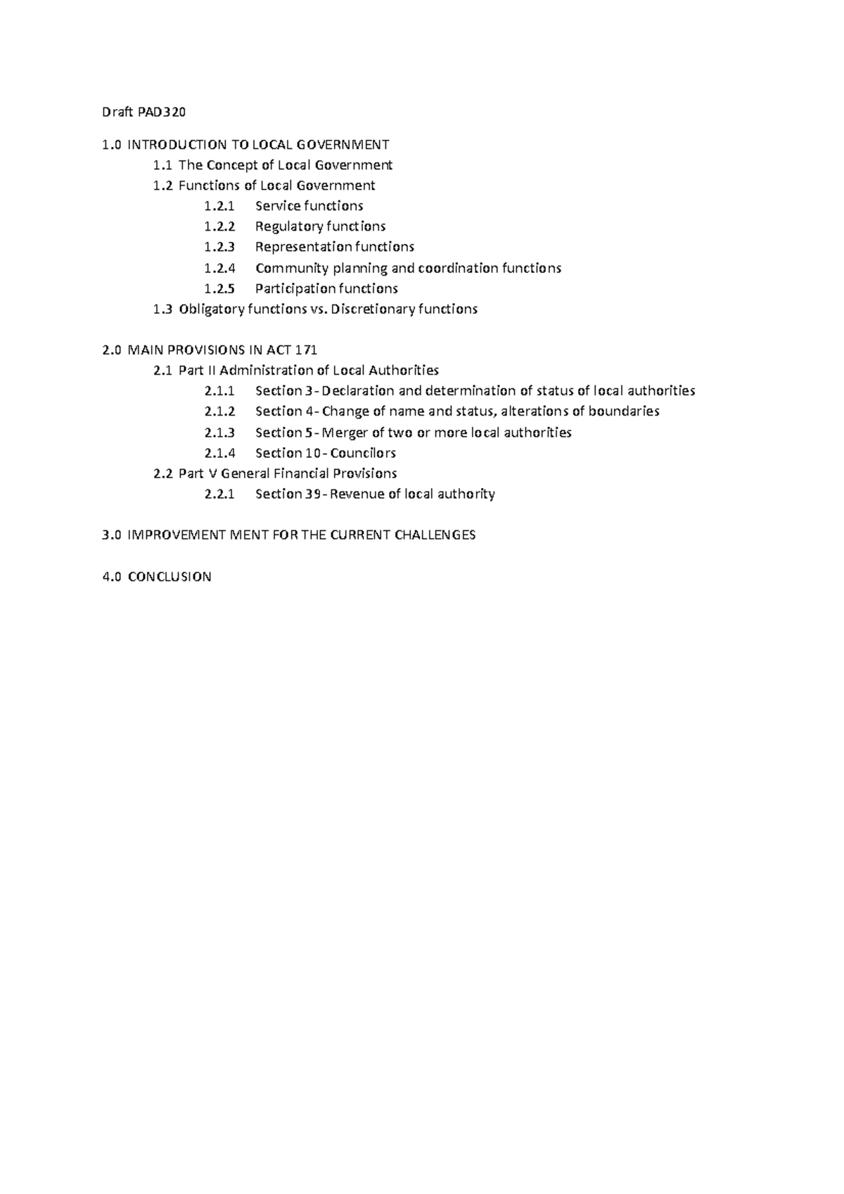 Draft PAD320 - Draft PAD 1 INTRODUCTION TO LOCAL GOVERNMENT 1 The ...