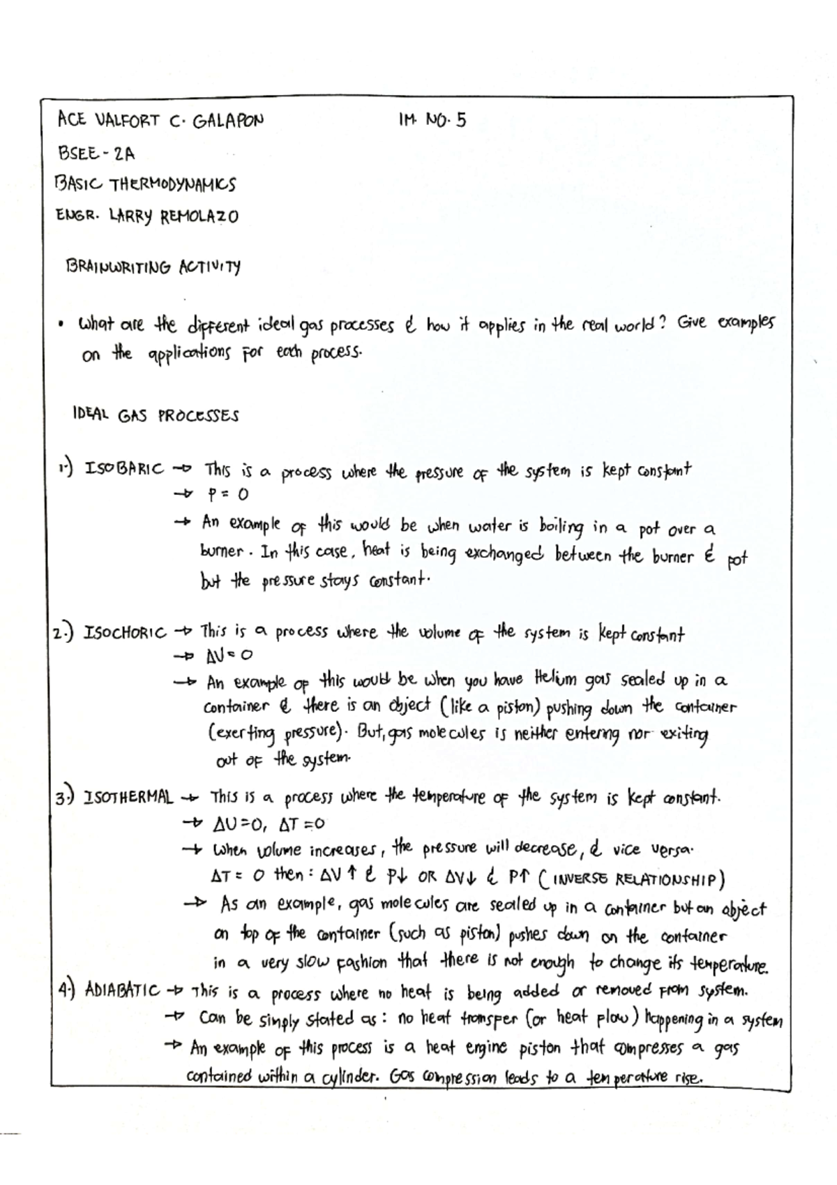 IM NO. 5 Basic Thermodynamics - Mechanical Engineering - NVSU - Studocu